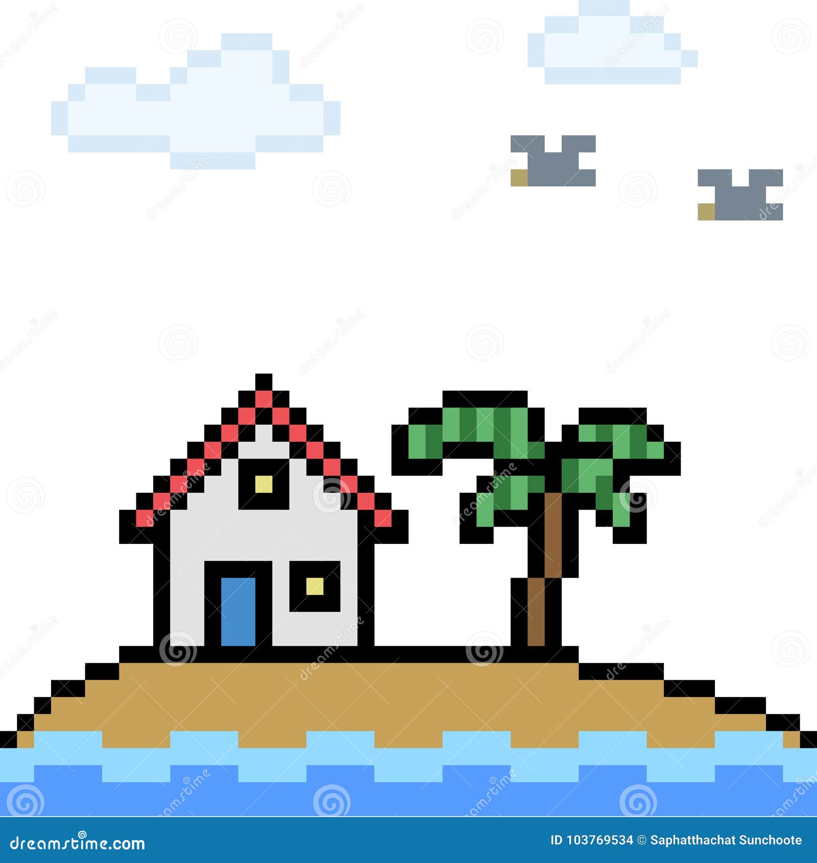 Pixel Art Island Cartoon Vector | CartoonDealer.com #85535999