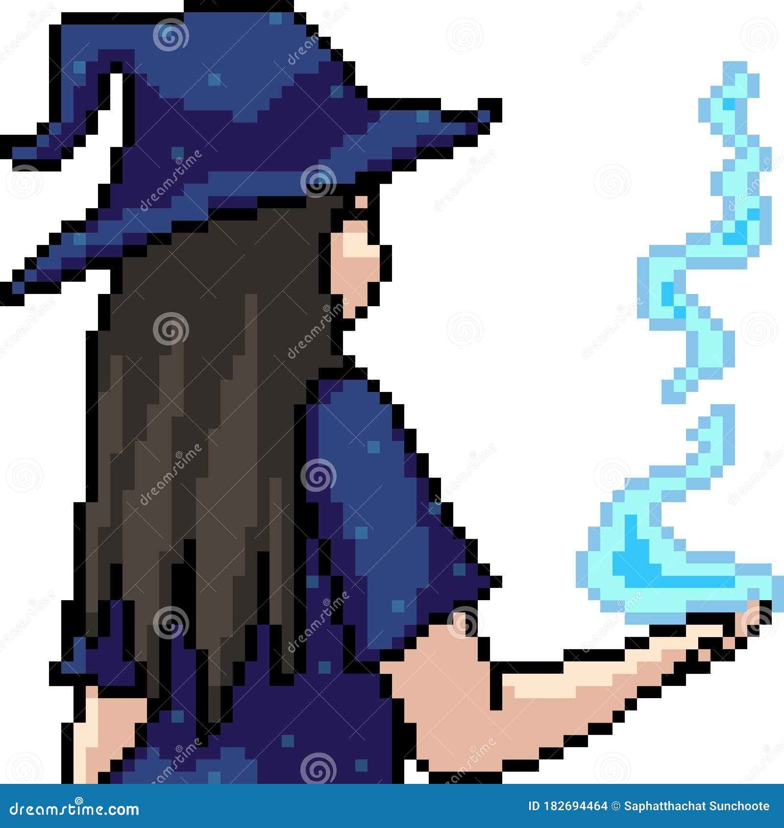 Vector Pixel Art Anime Witch Stock Vector - Illustration of head ...