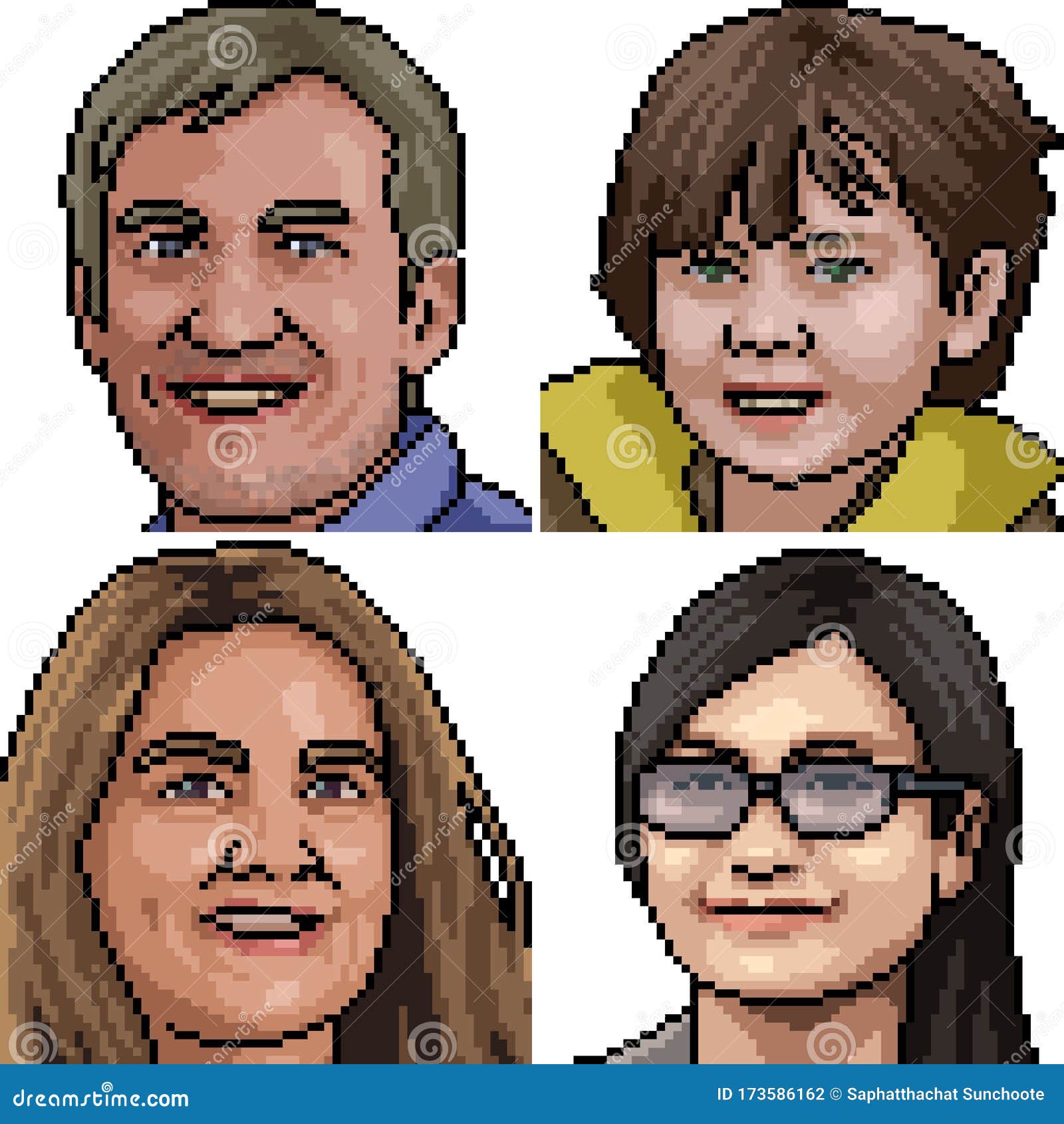 Vector Pixel Art Face Portrait Stock Vector - Illustration of face ...