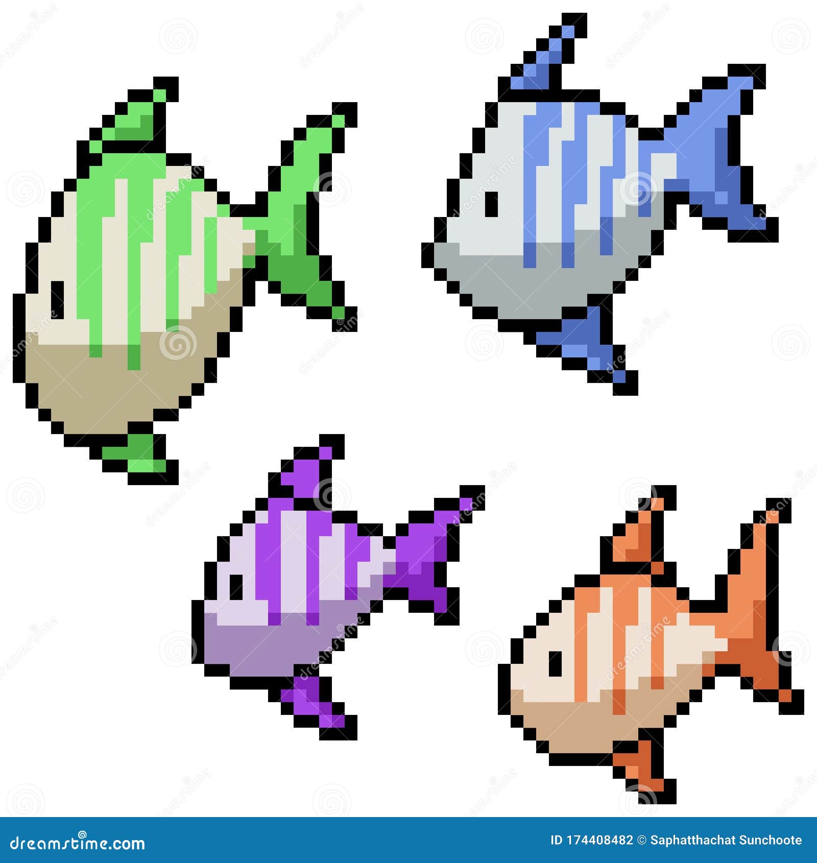 Vector Pixel Art Fish School Stock Vector - Illustration of cute, fish ...
