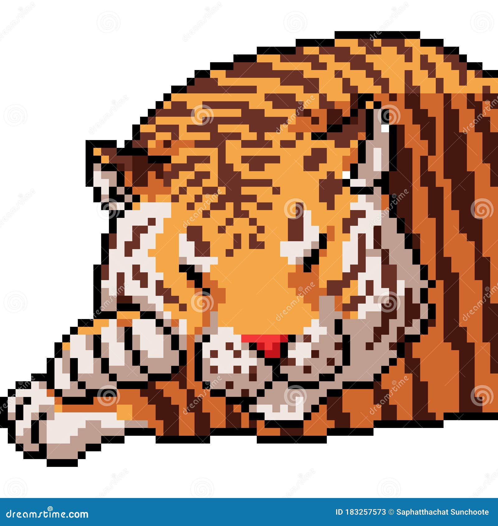 Vector Pixel Art Tiger Sleep Stock Vector - Illustration of face, pixel ...
