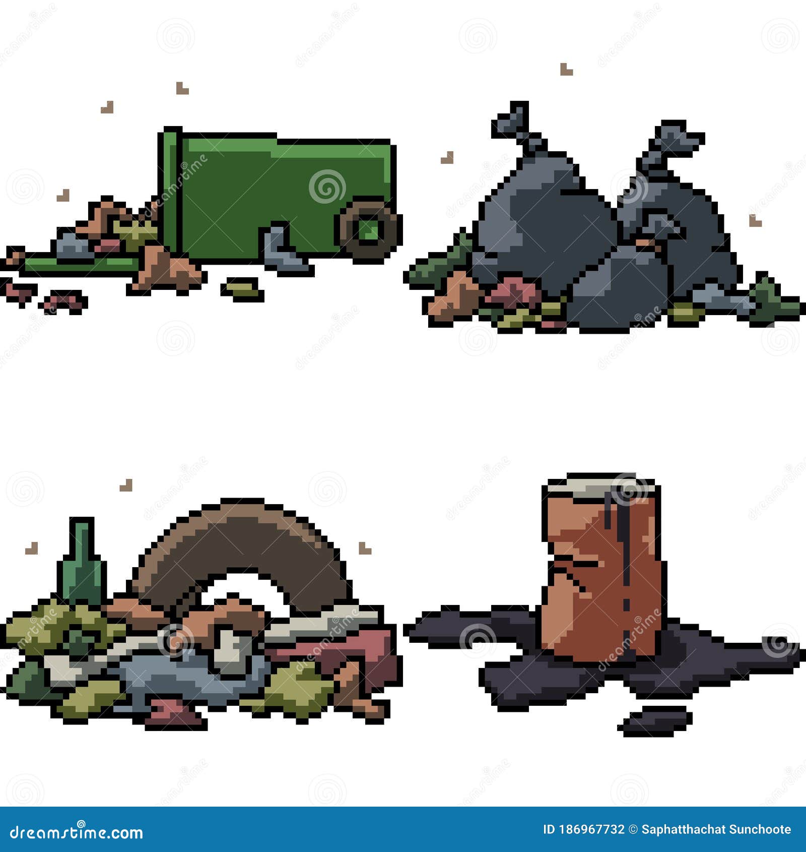 Garbage Pixel Art. 8bit Pile Rubbish. Stack Trash. Litter Background ...