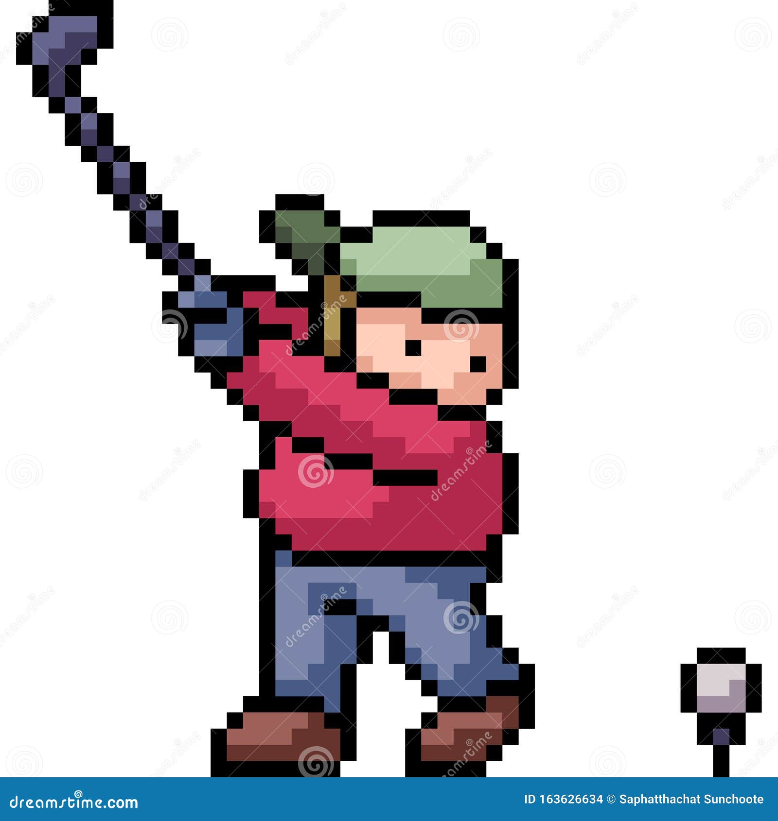 Vector Pixel Art Kid Play Golf Stock Vector - Illustration of swing ...