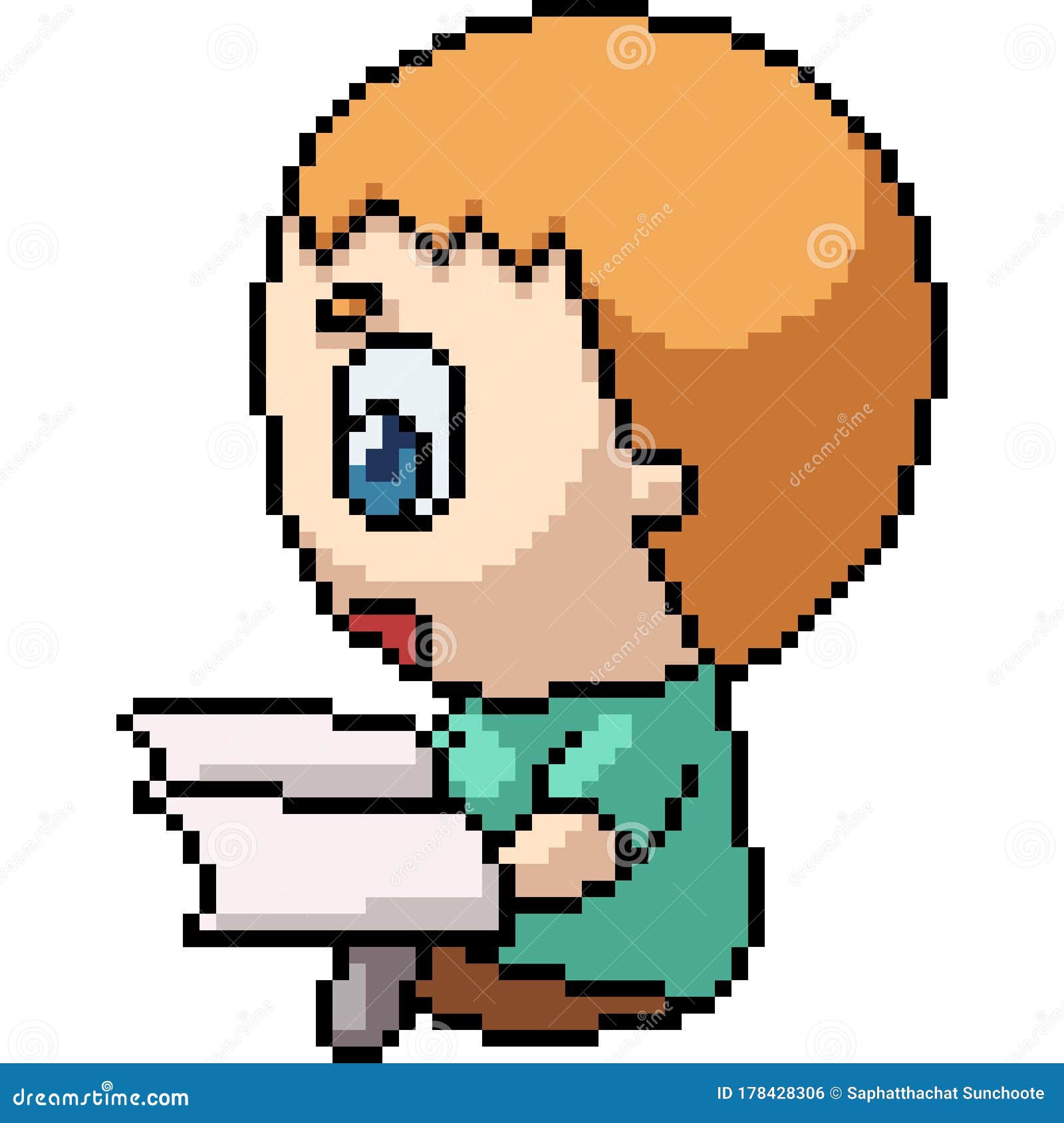 Vector Pixel Art Kid Read Book Stock Vector - Illustration of cute ...