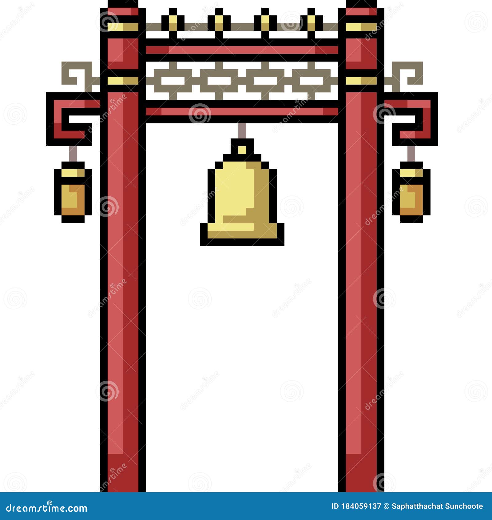 Vector Pixel Art Luxury Gate Bell Stock Vector - Illustration of cute ...