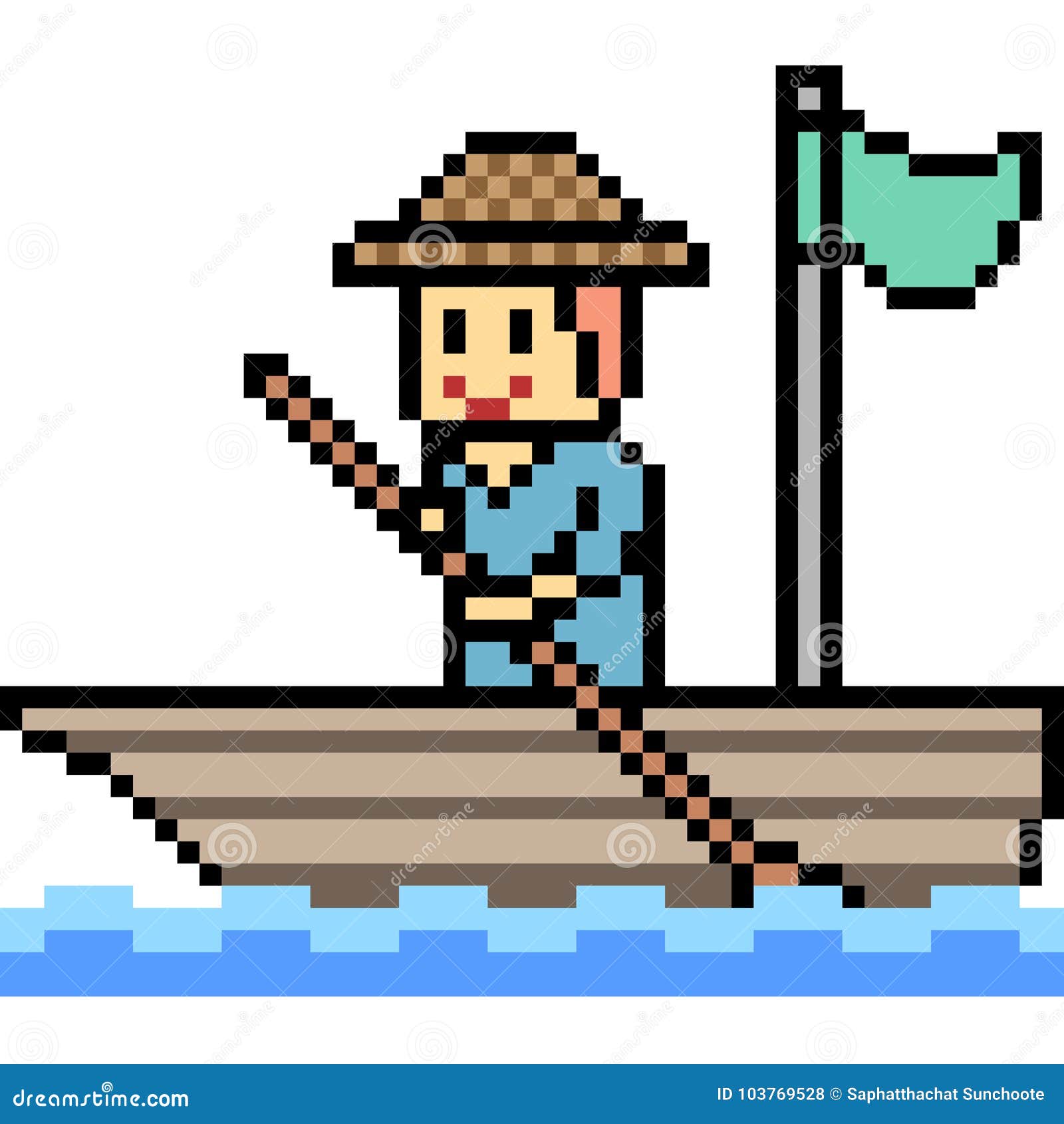 Vector pixel art man boat stock vector. Illustration of straw - 103769528