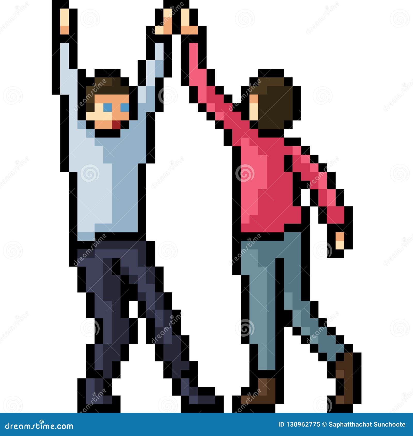 Vector Pixel Art Man High Five Stock Vector - Illustration of friend ...
