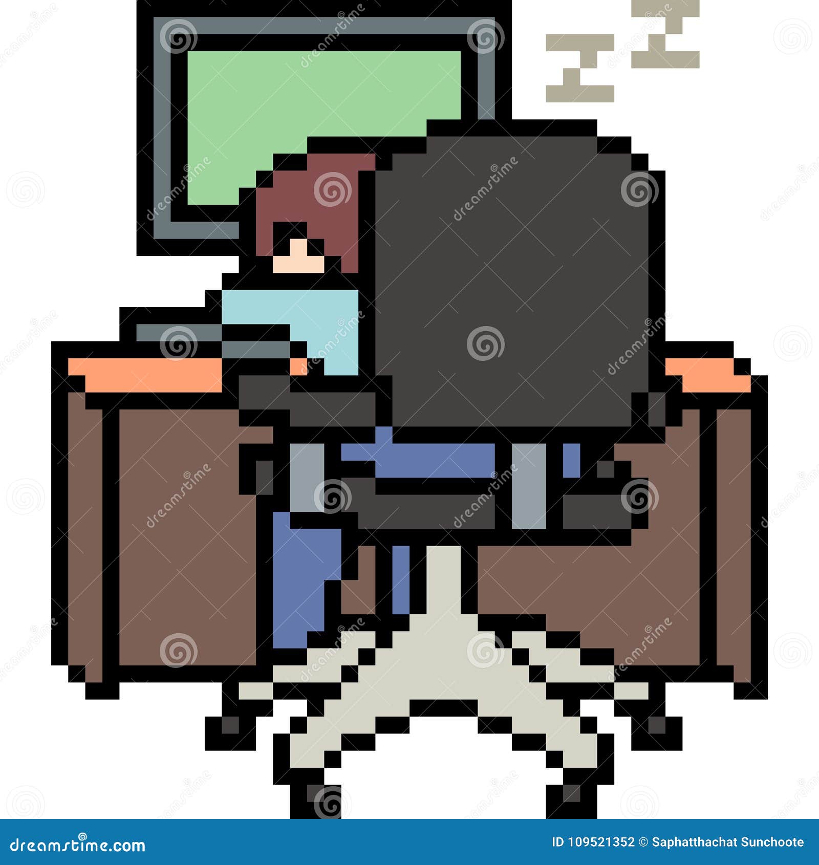 Vector Pixel Art Man Lazy at Work Stock Vector - Illustration of ...