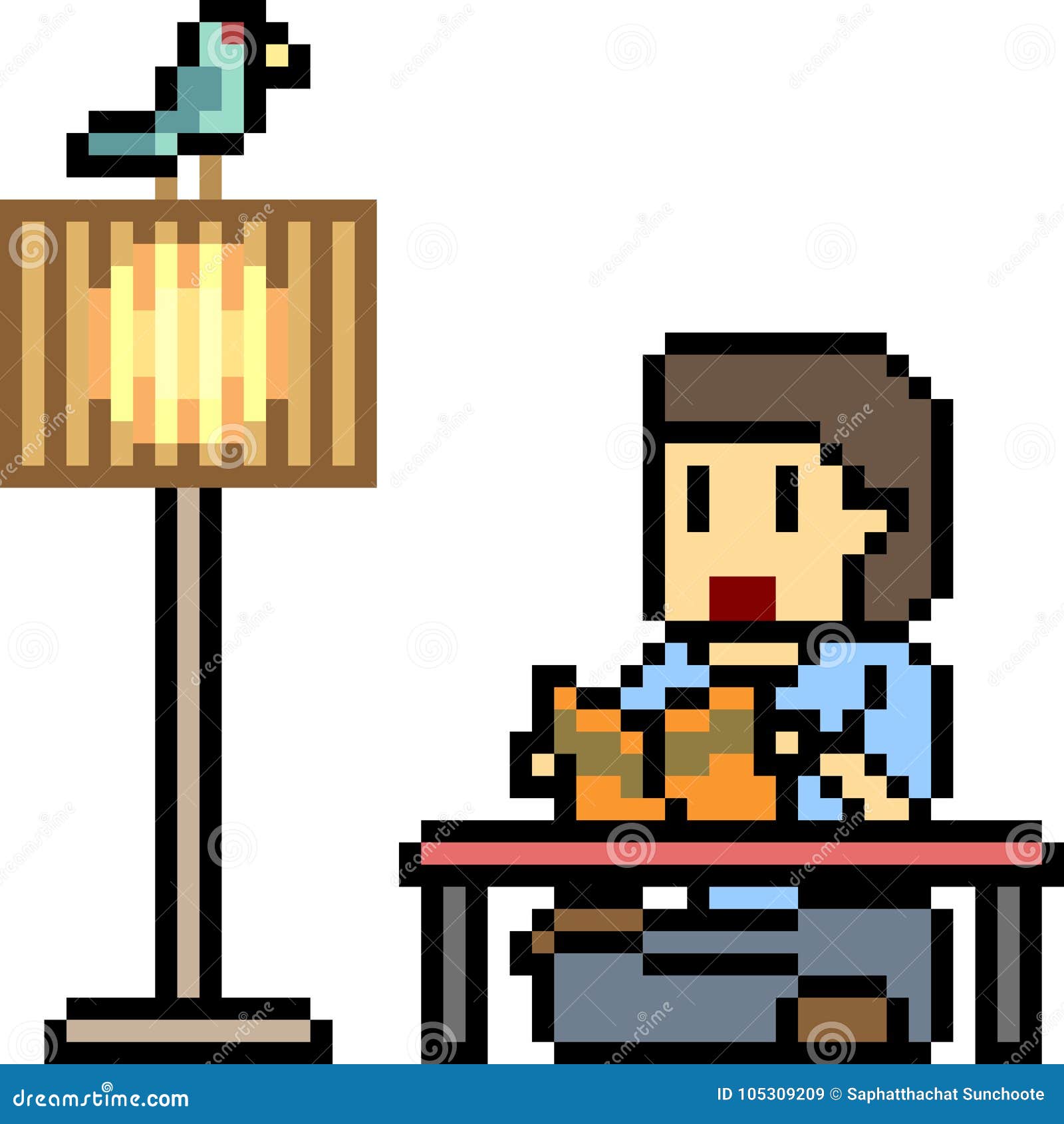 Vector Pixel Art Man Reading Book Stock Vector - Illustration of pixel ...