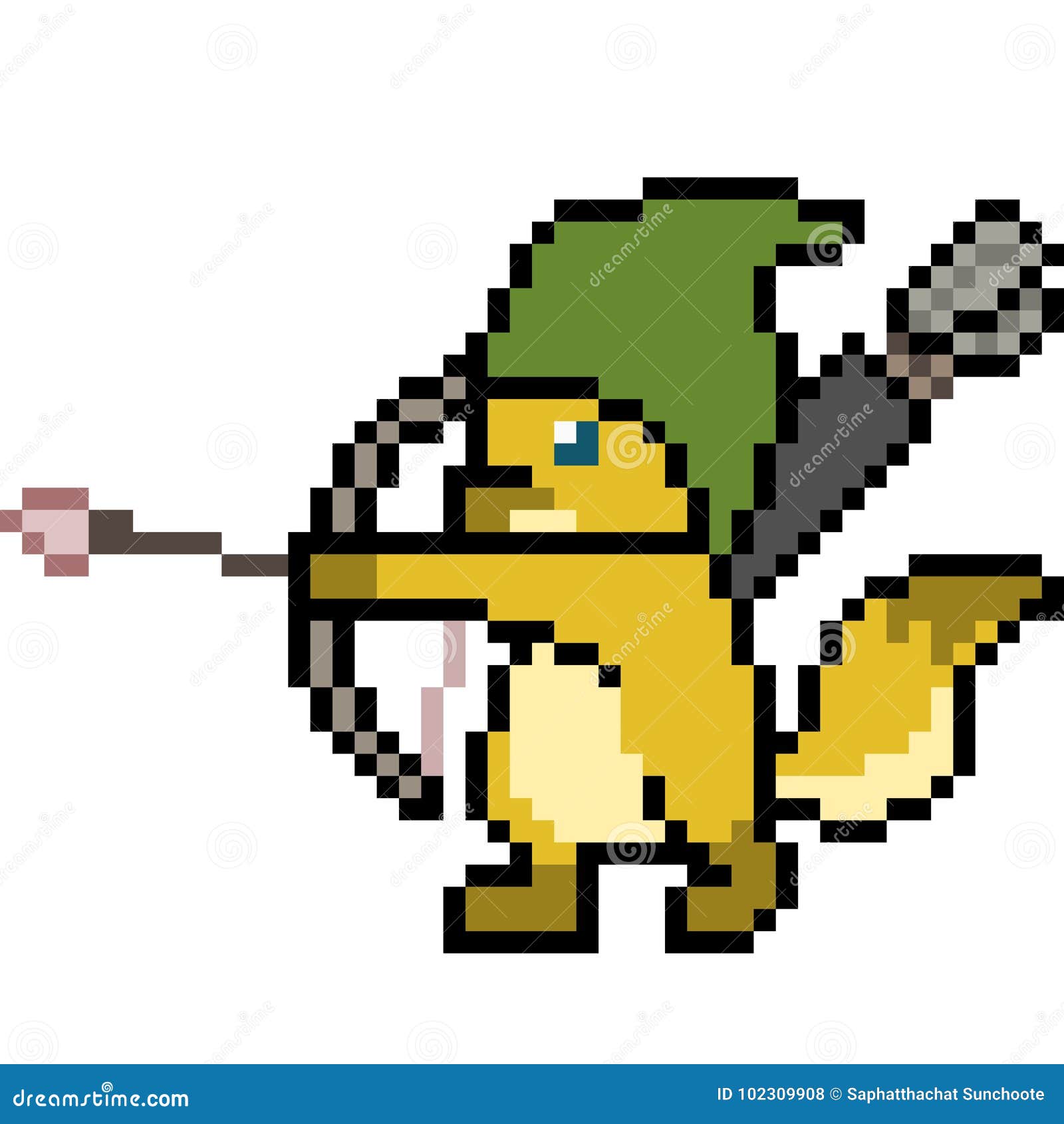 Pixel Art Archer: 3d 8 Bit Cartoon Character With Archery Skills Stock ...