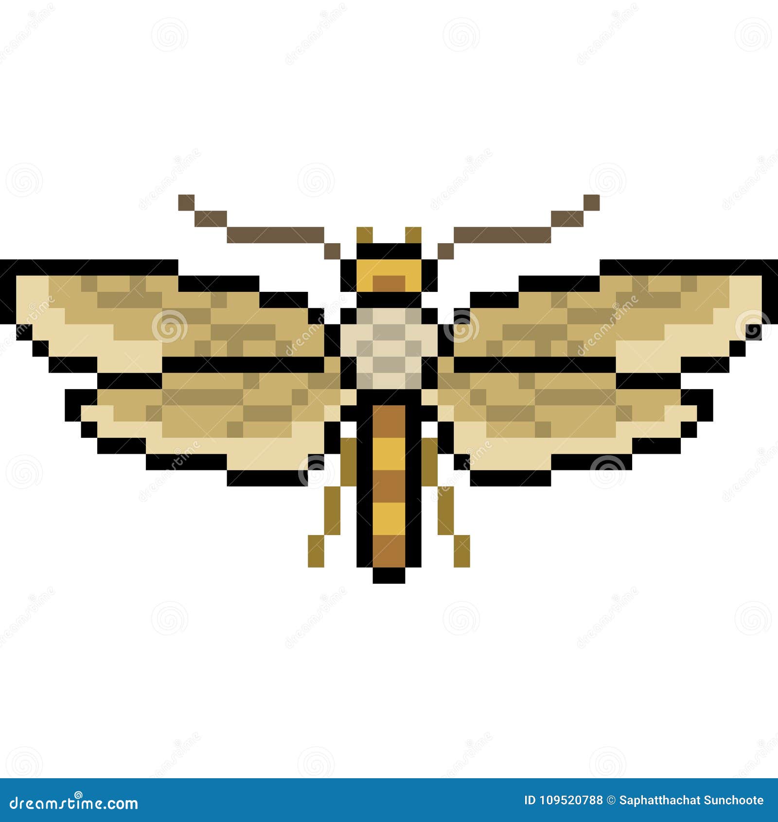 Vector pixel art moth stock vector. Illustration of vector - 109520788