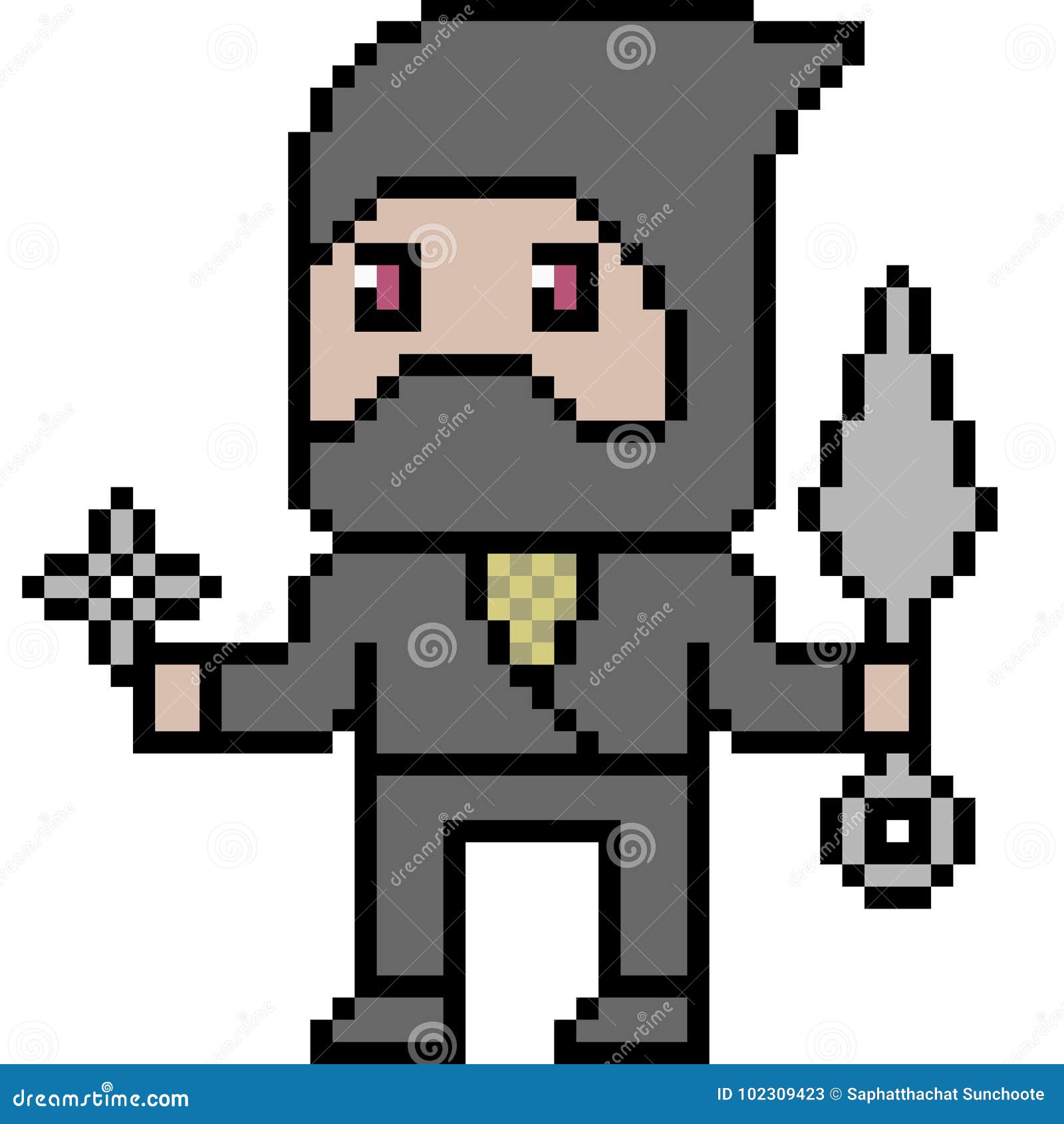 Pixel Art Ninja Character . Cute Cartoon Mascot Logo Icon Illustration ...