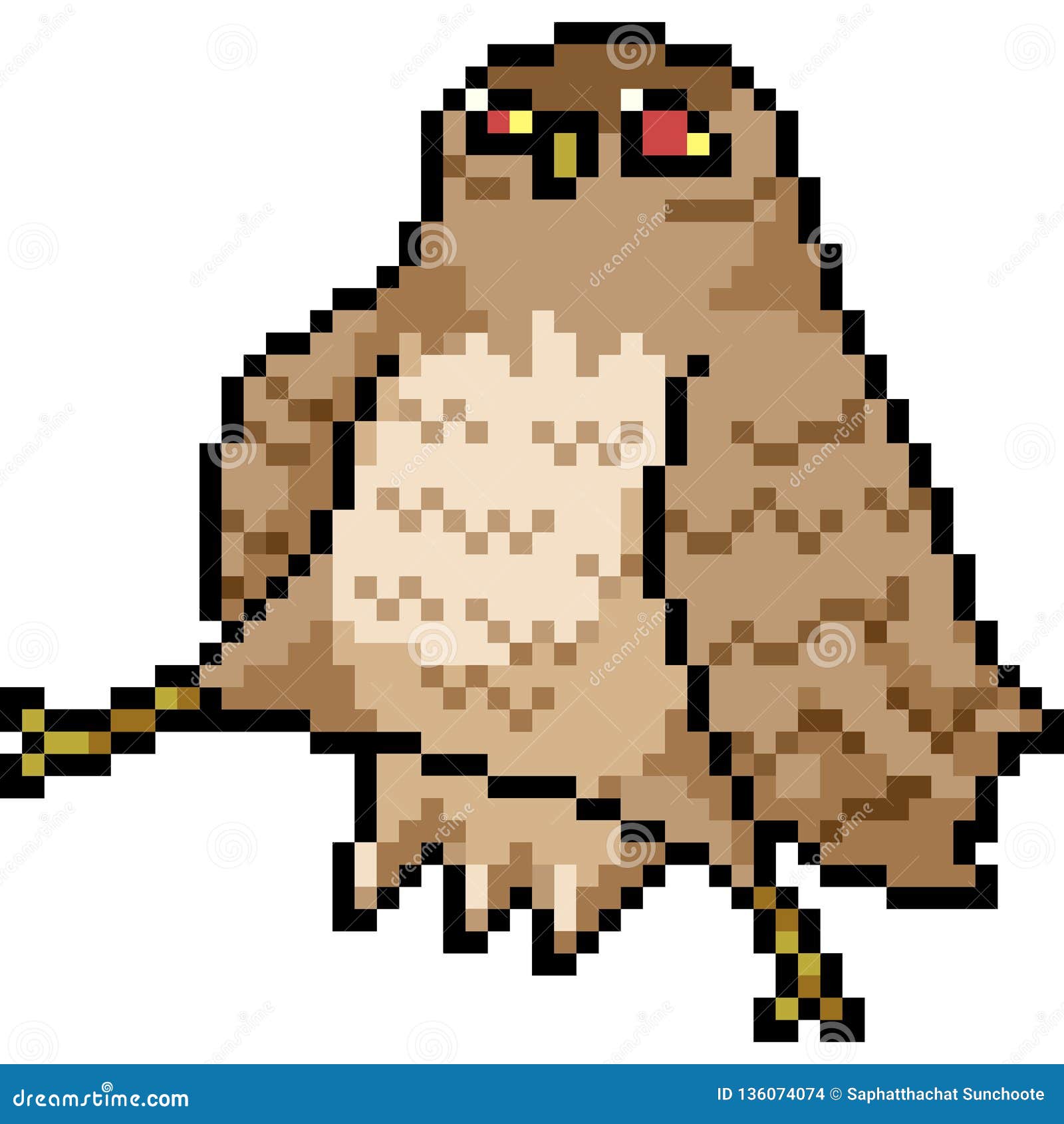 Vector pixel art owl stock vector. Illustration of tail - 136074074