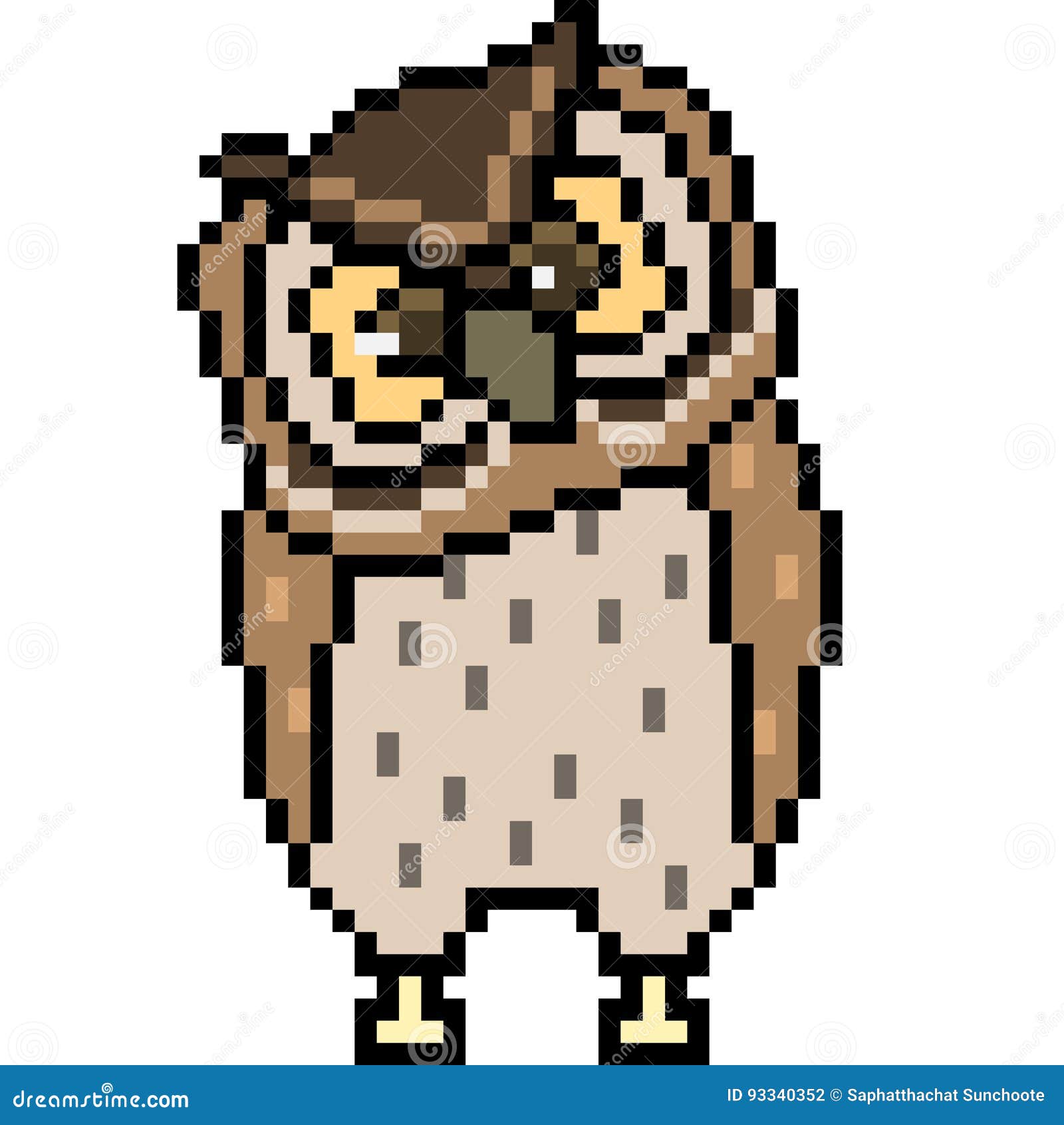Vector pixel art owl stock vector. Illustration of design - 93340352