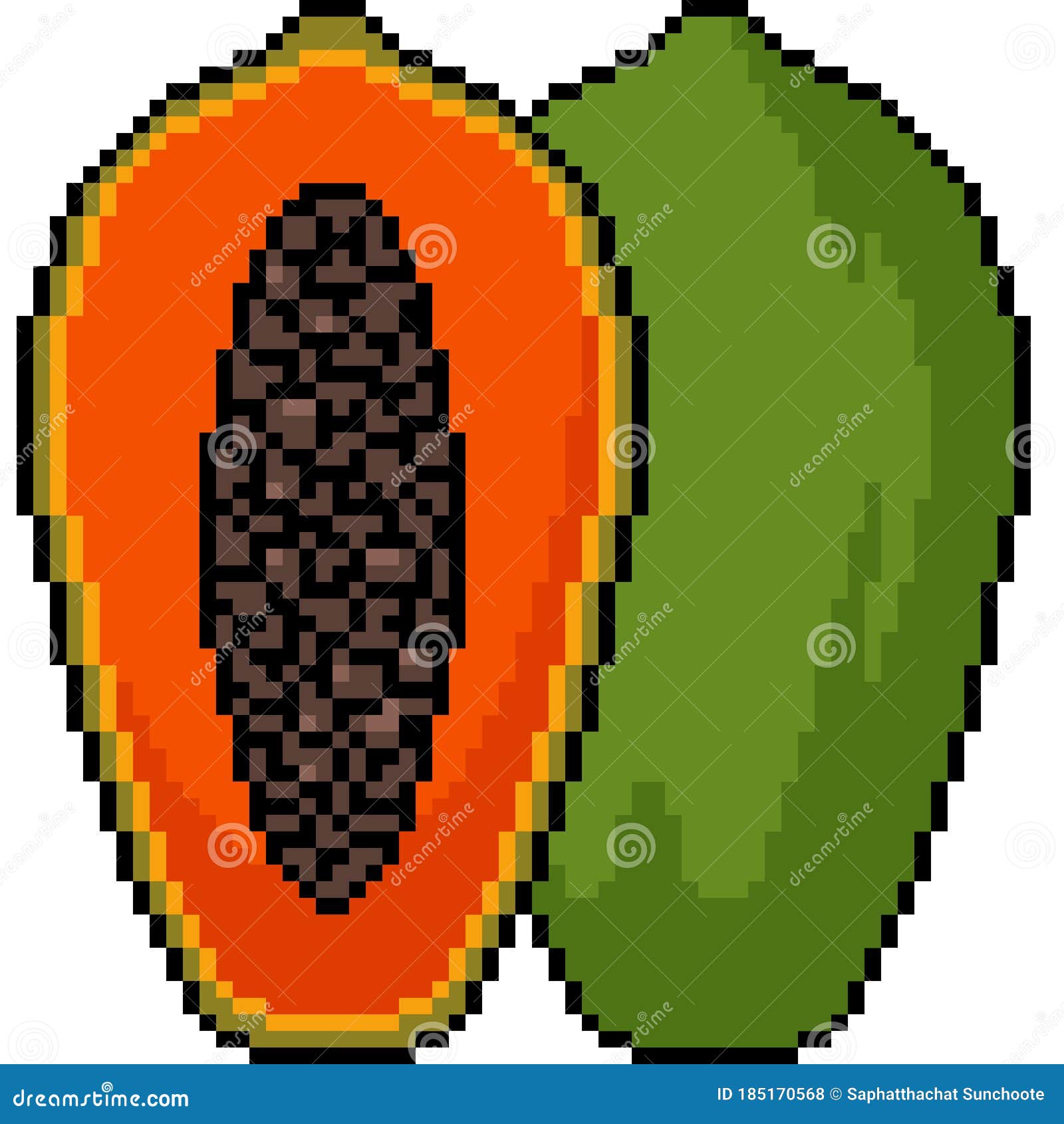 Vector Pixel Art Papaya Cut Stock Vector - Illustration of pixel ...