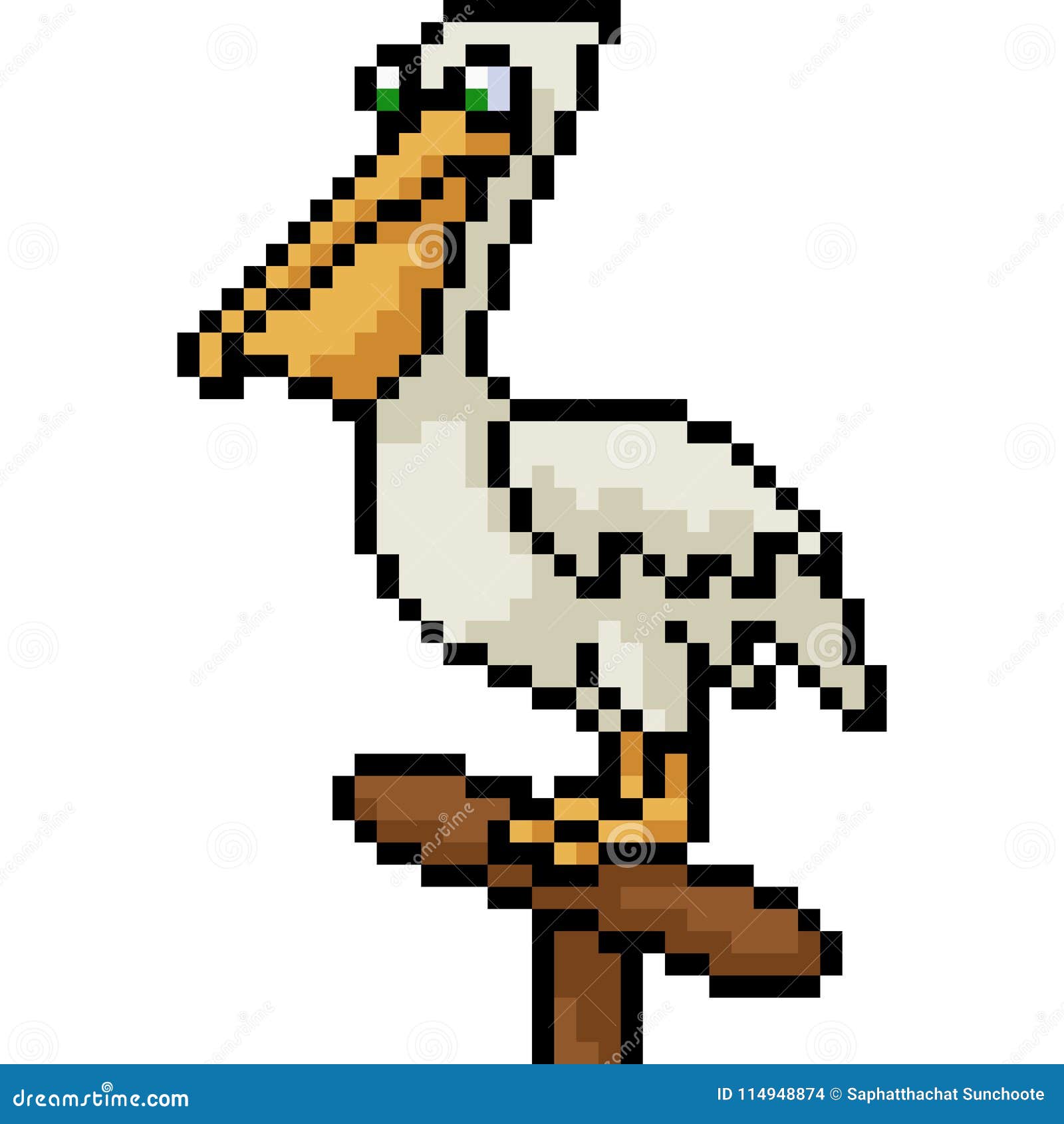 Vector pixel art pelican stock vector. Illustration of wing - 114948874
