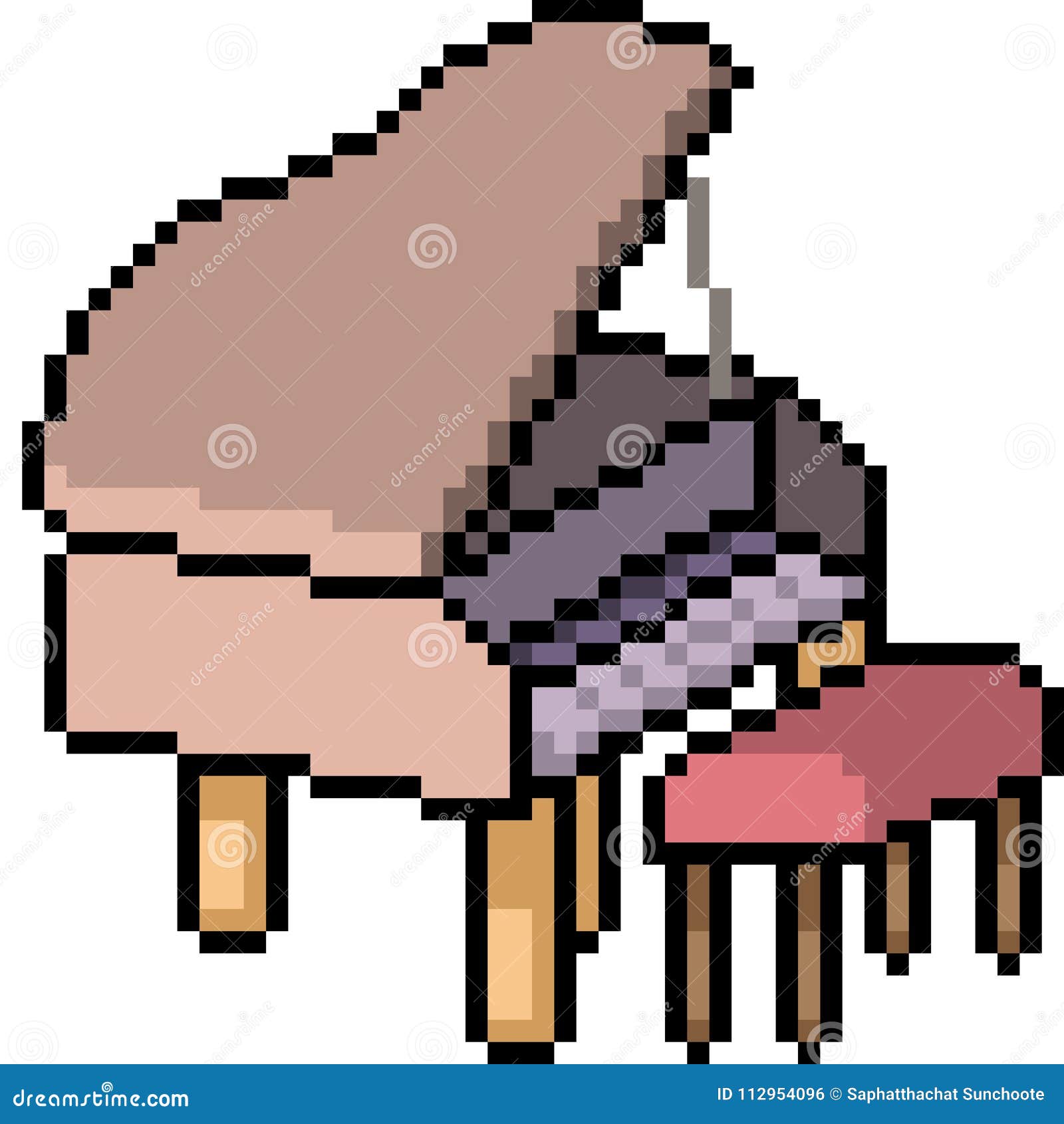 Vector pixel art piano stock vector. Illustration of isolated - 112954096