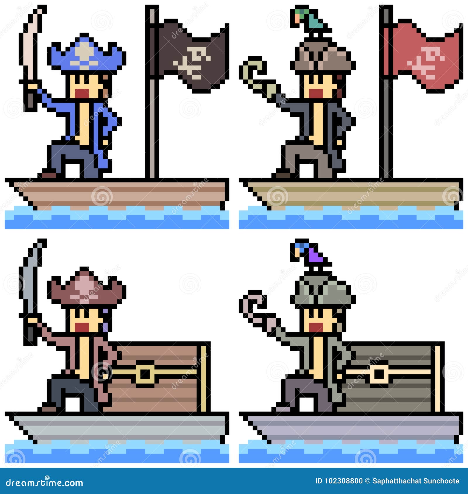 Vector pixel art pirate stock vector. Illustration of boat - 102308800