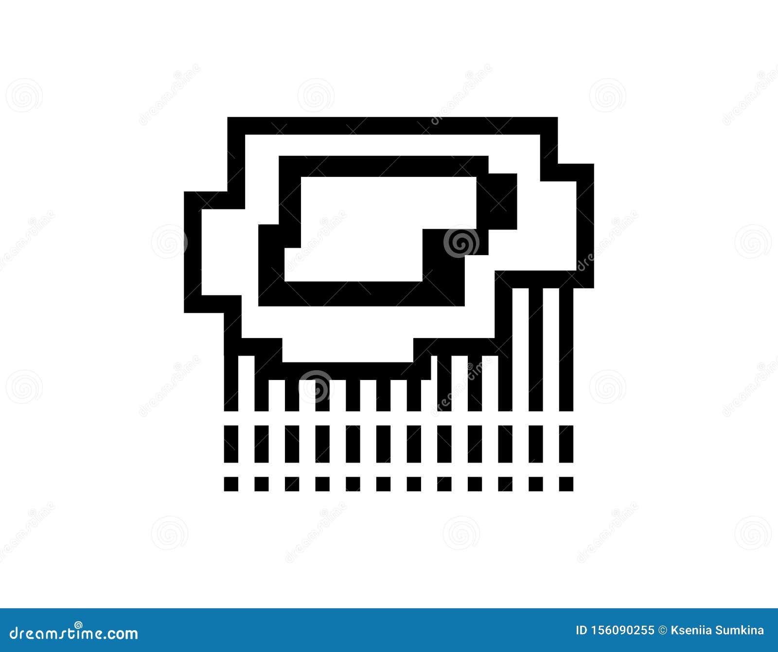 Vector Pixel Art Raining Cloud, Monochrome Icon Stock Illustration ...