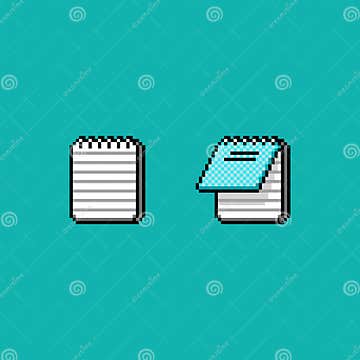Vector Pixel Art Retro Computer Text Lined Paper Notebook Icon 8 Bit ...