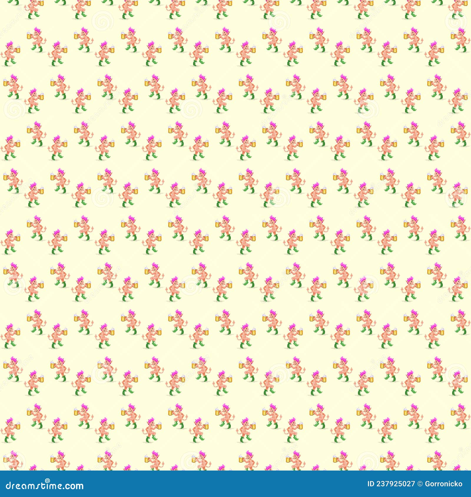 Vector Pixel Art Seamless Pattern Of Cartoon Fantasy Naked Dancing Devil Elf Gremlin Troll 3076