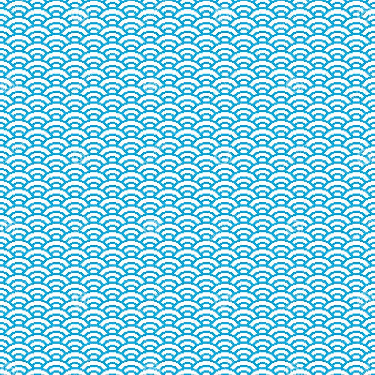 Vector Pixel Art Seamless Pattern of Minimalistic Blue Color Japanese ...