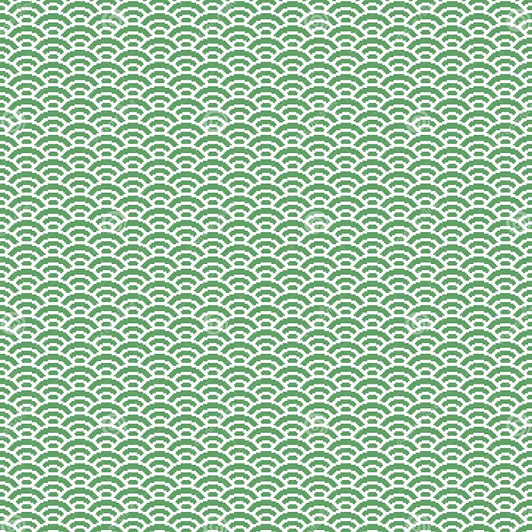 Vector Pixel Art Seamless Pattern of Minimalistic Green Japanese Water ...