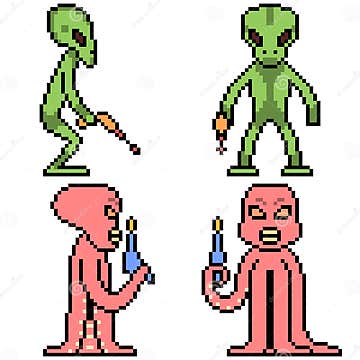 Vector pixel art set alien stock vector. Illustration of alien - 102308733