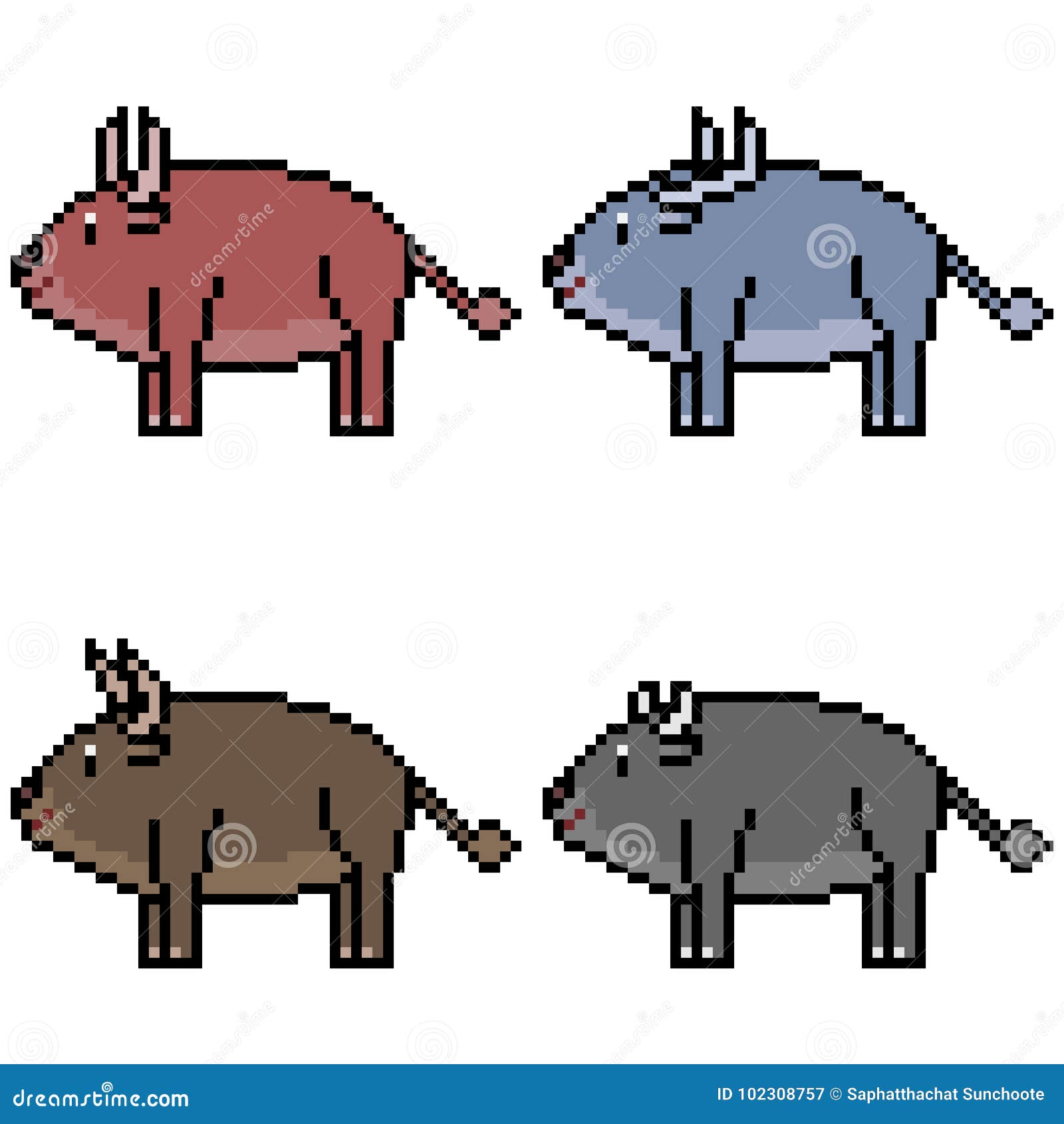 Vector Pixel Art Set Buffalo Stock Vector - Illustration of pixel, flat ...
