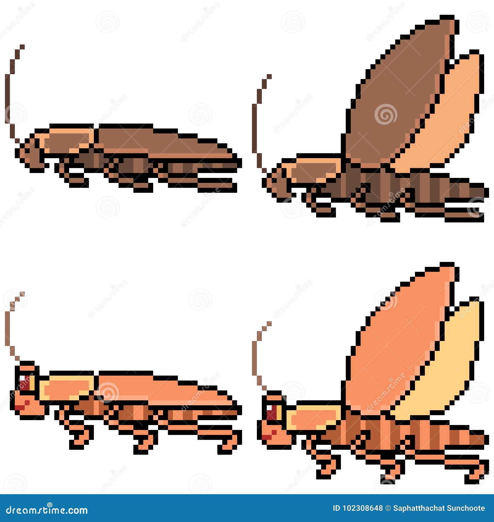 Vector Pixel Art Set Cockroach Stock Vector - Illustration of cartoon ...