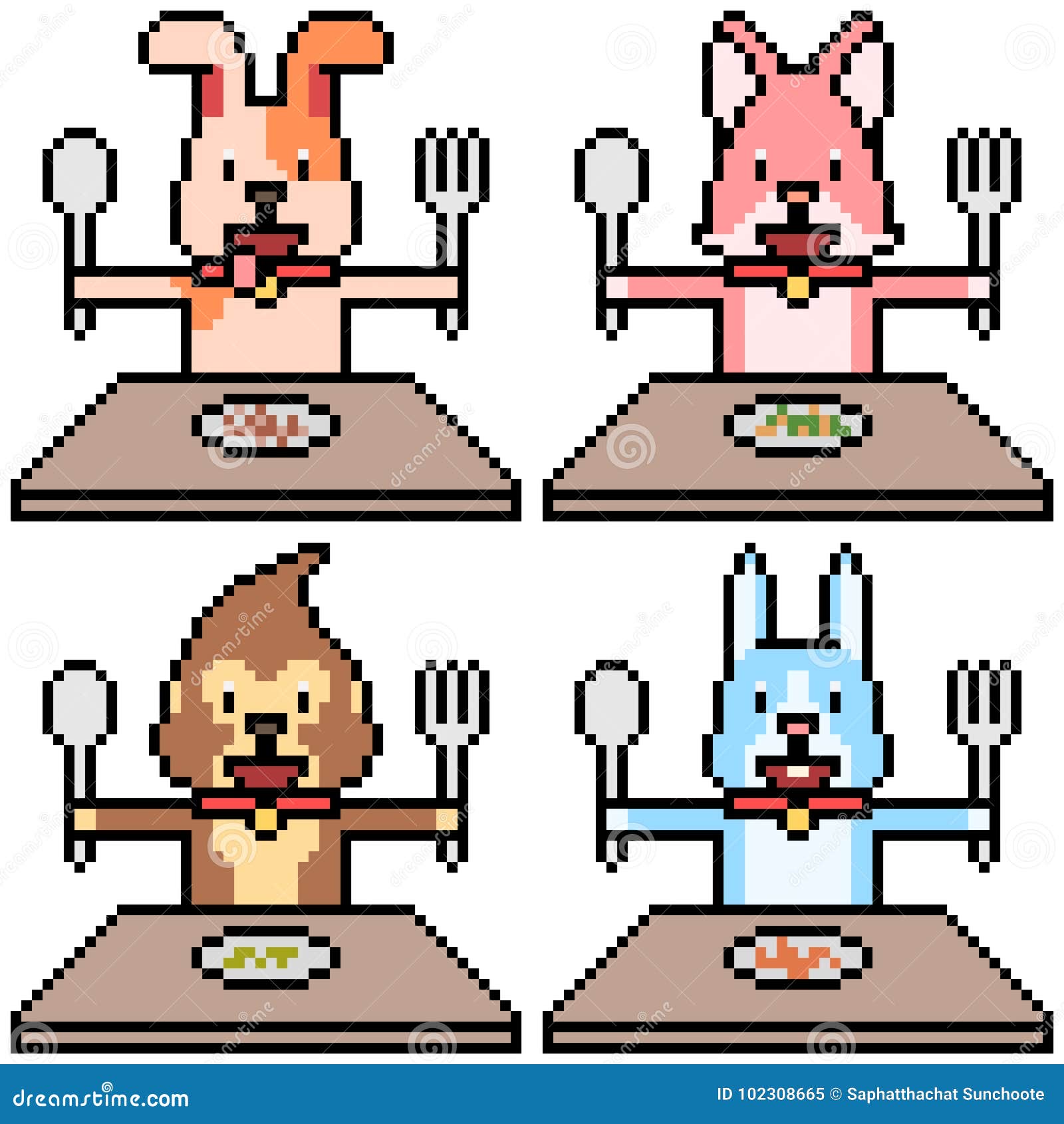 Vector Pixel Art Set Dinner Stock Vector - Illustration of isolated ...