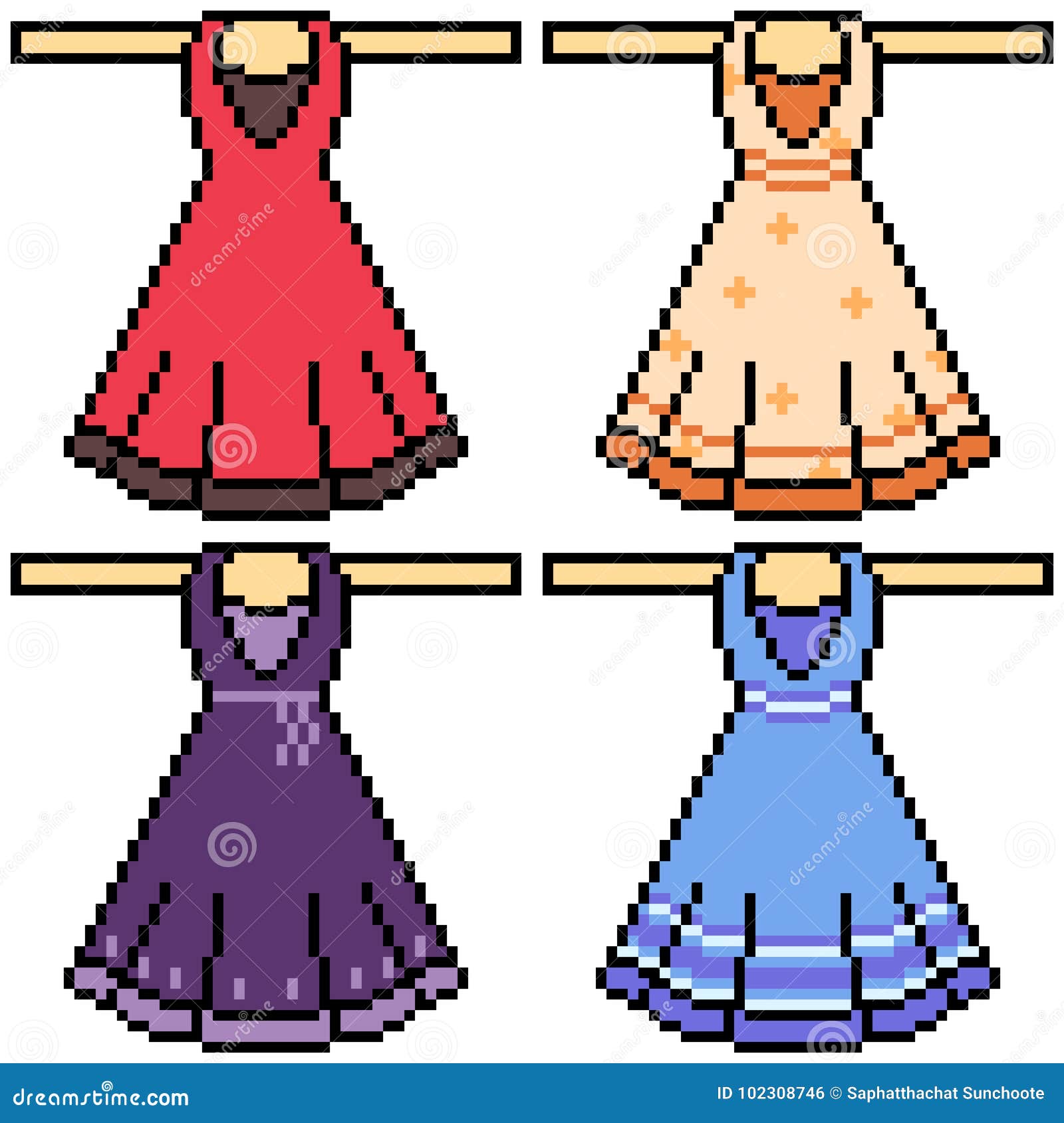Vector pixel art set dress stock vector. Illustration of background ...