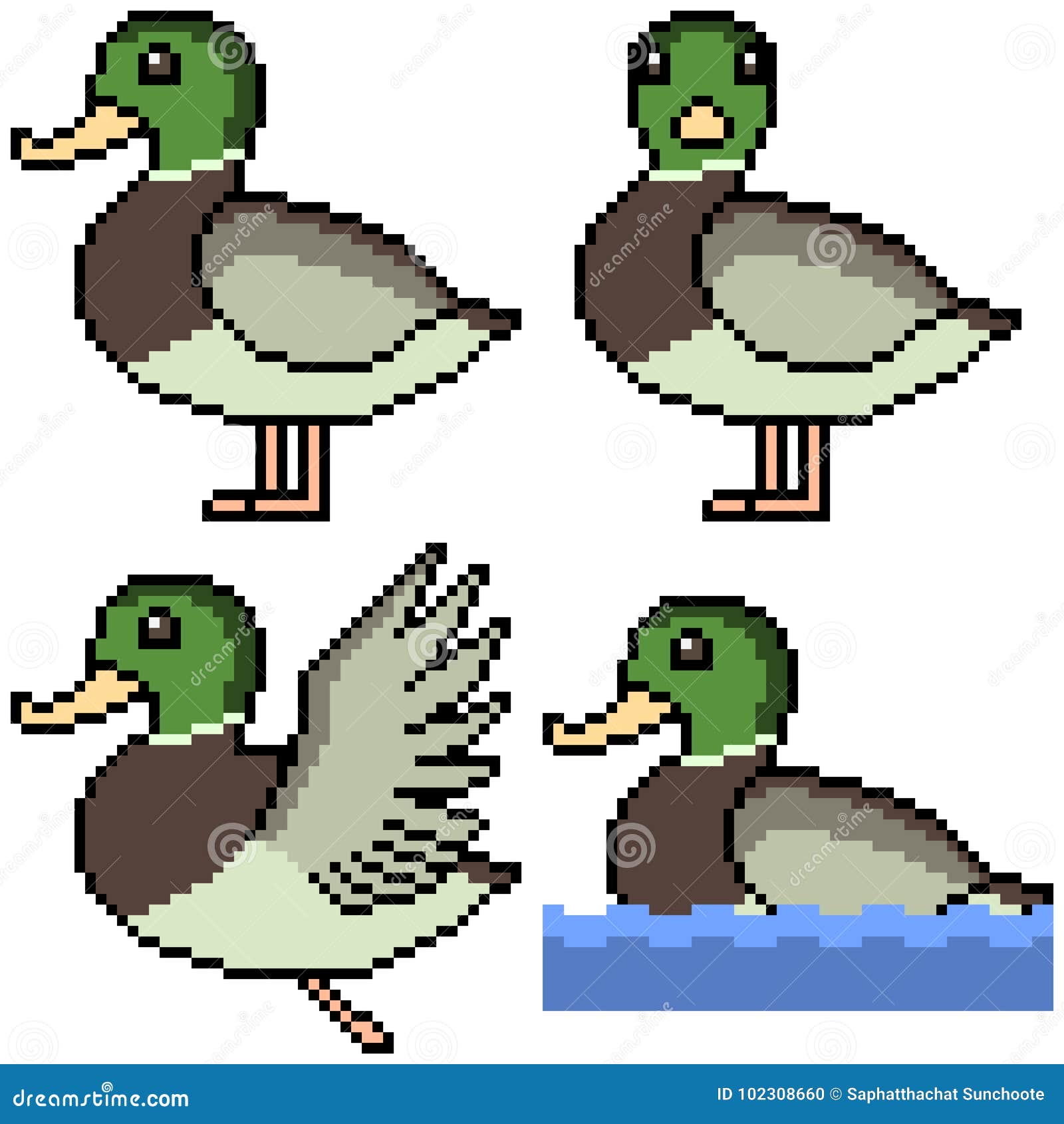 Vector pixel art set duck stock vector. Illustration of design - 102308660