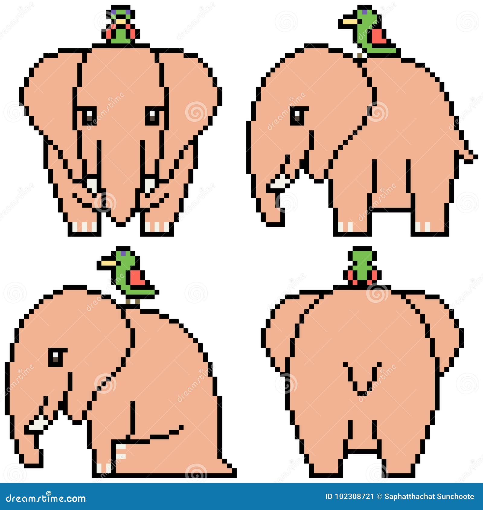 Vector Pixel Art Set Elephant Stock Vector - Illustration of cartoon ...
