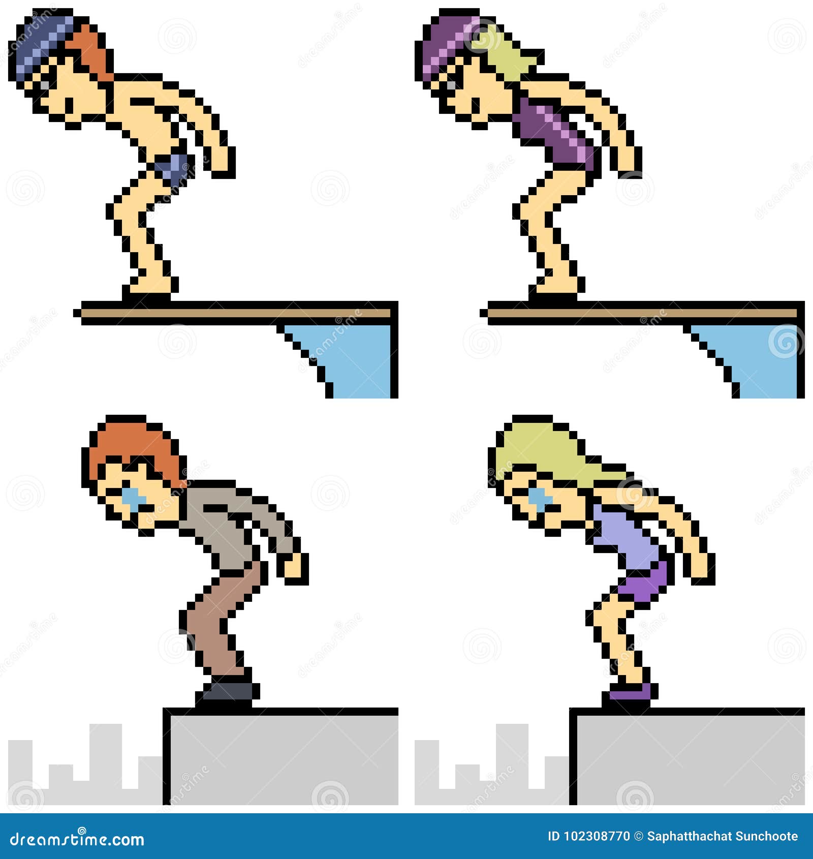 Vector pixel art set jump stock vector. Illustration of design - 102308770