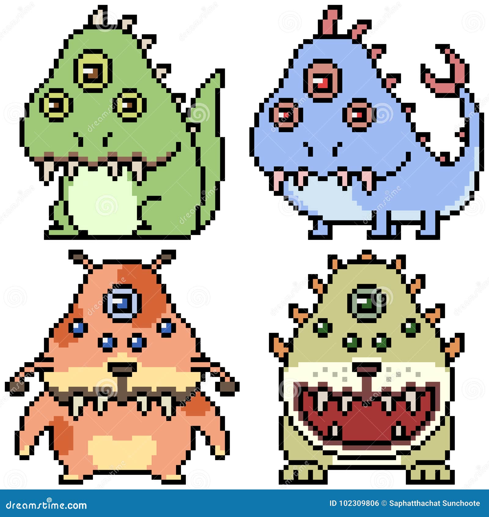 Vector Pixel Art Set Monster Stock Vector - Illustration of demon ...