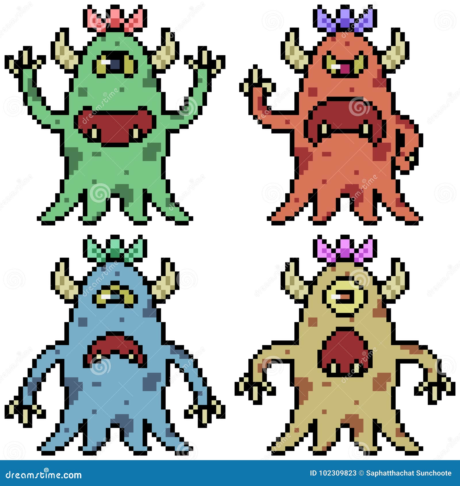 Vector Pixel Art Set Monster Stock Vector - Illustration of feeling ...