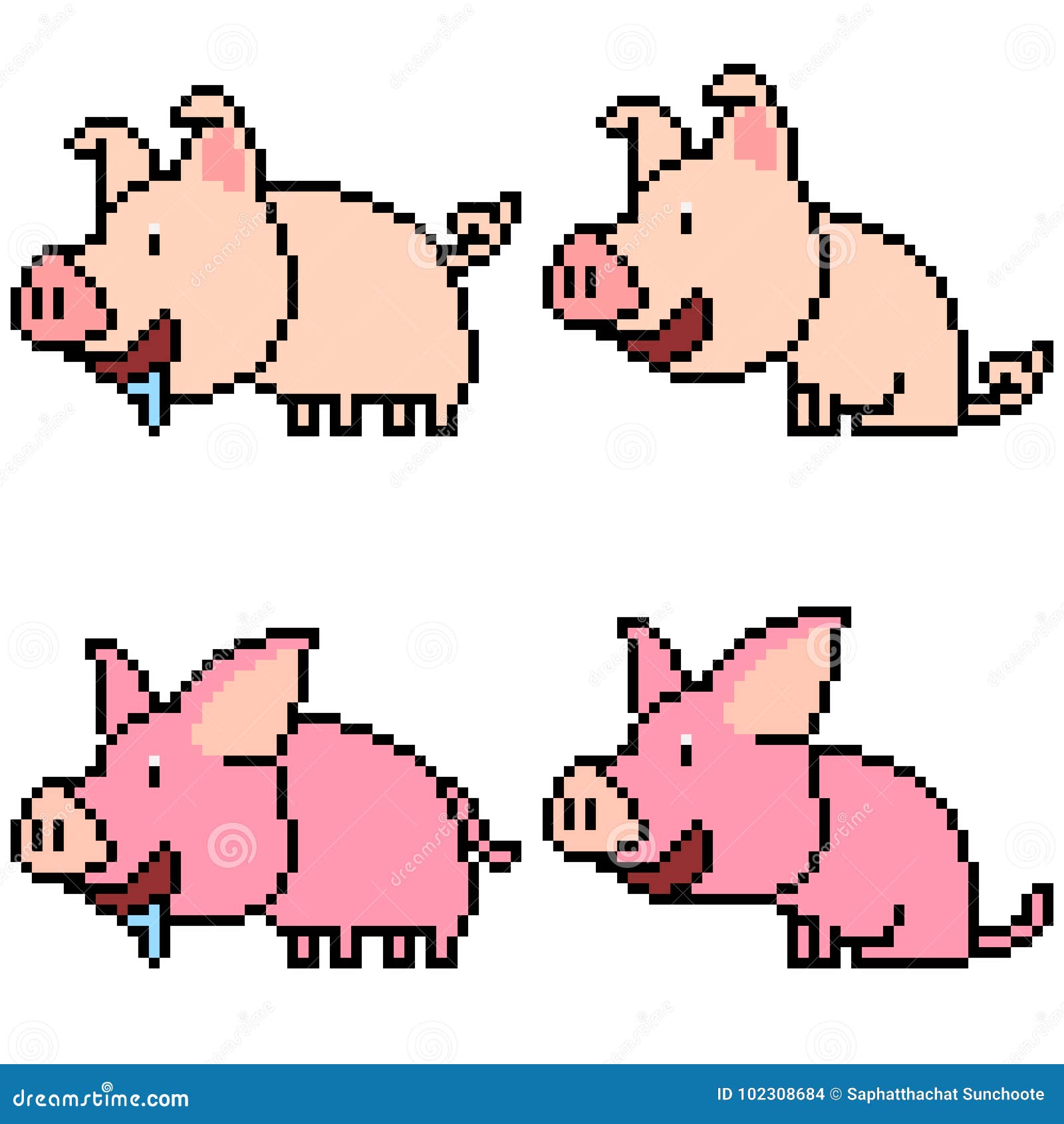Vector pixel art set pig stock vector. Illustration of pixel - 102308684