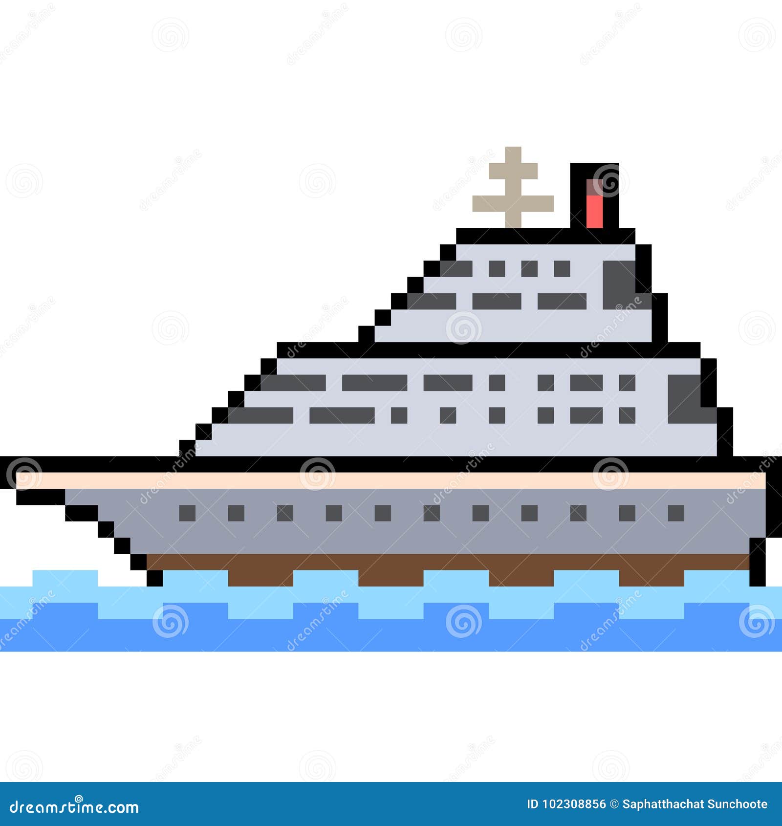 Vector pixel art ship stock vector. Illustration of transport - 102308856