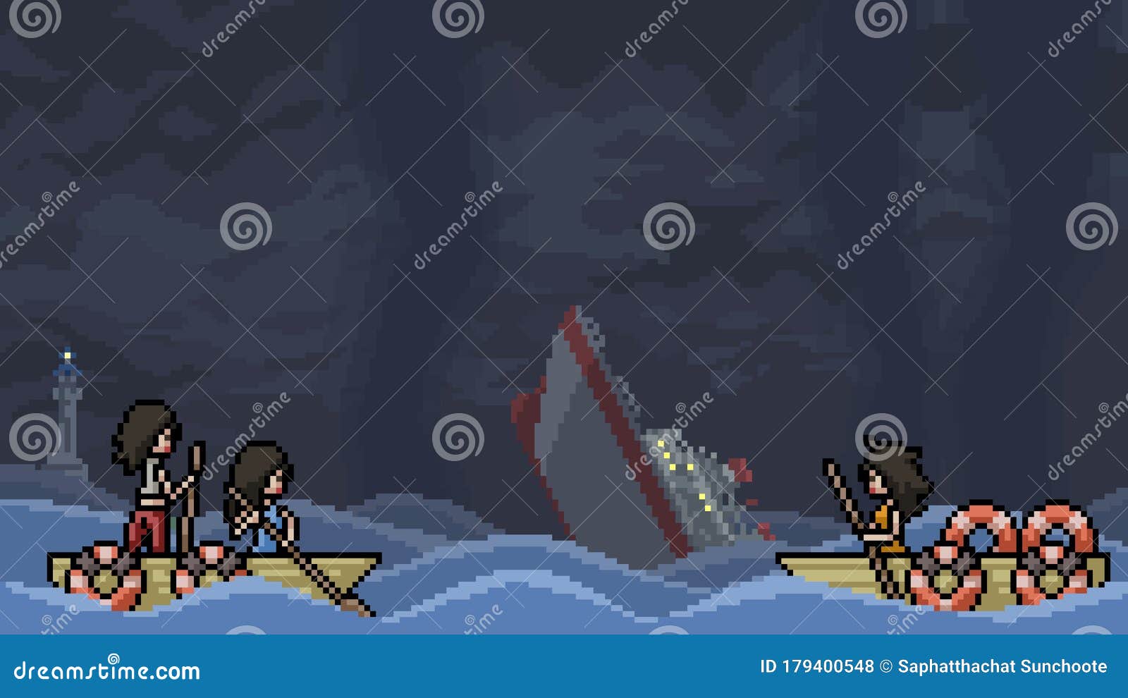 Vector Pixel Art Shipwreck Survivor Stock Vector - Illustration of ...