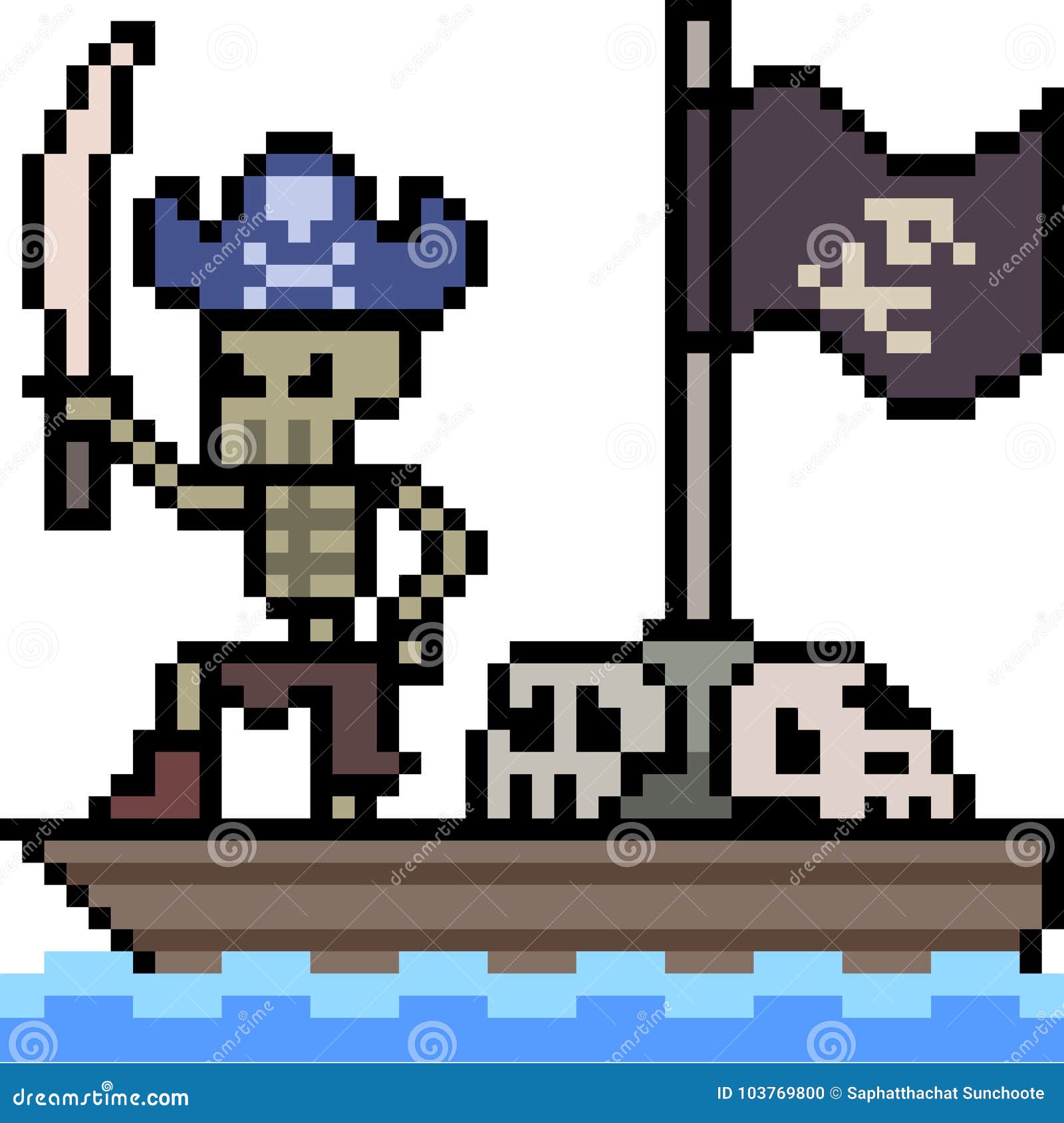 Vector Pixel Art Skeleton Pirate Stock Vector - Illustration of vector ...