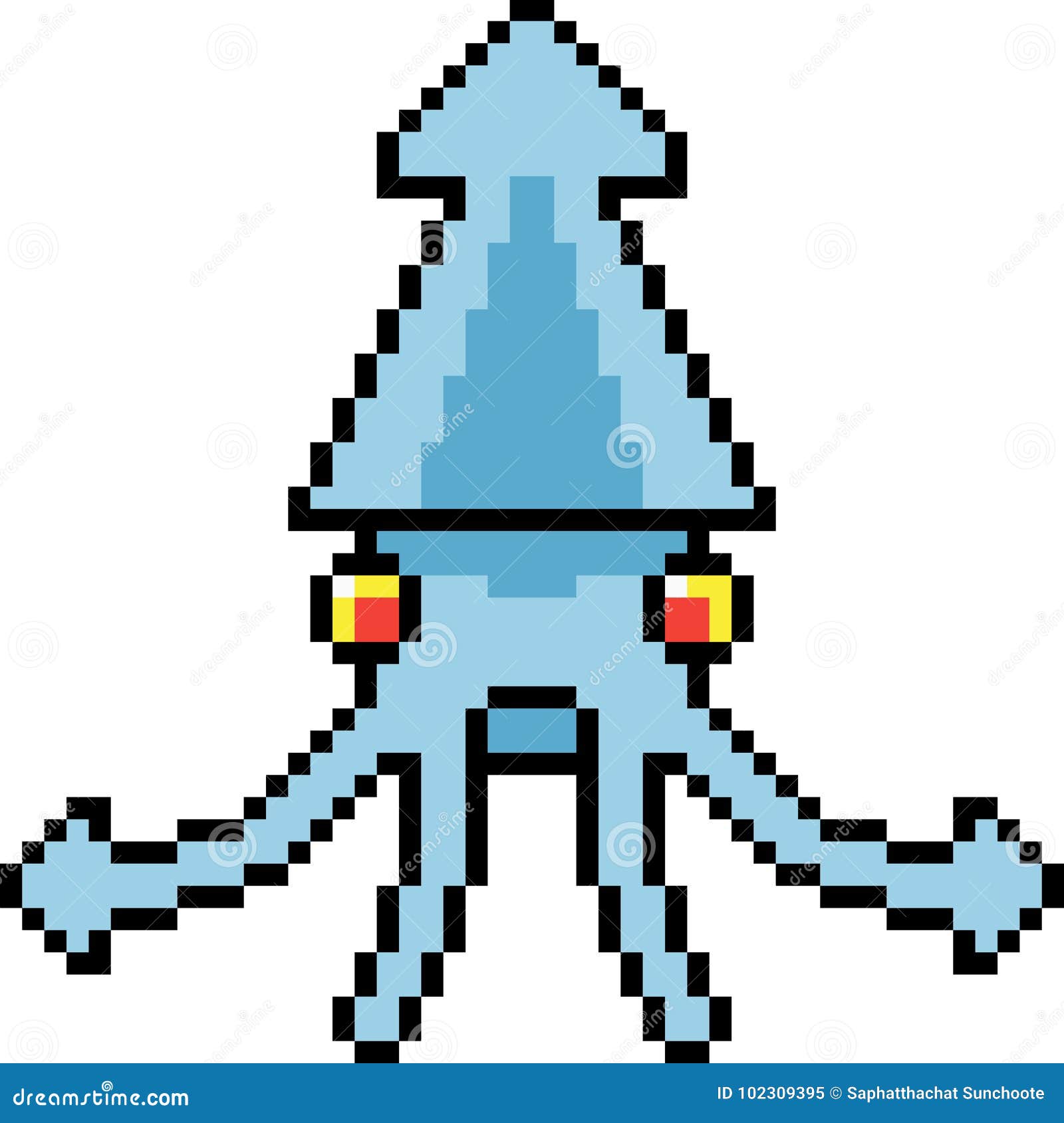 Pixel Art Squid On Seabed Landscape Cartoon Vector | CartoonDealer.com ...