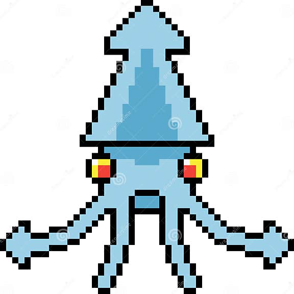 Vector pixel art squid stock vector. Illustration of cartoon - 102309395