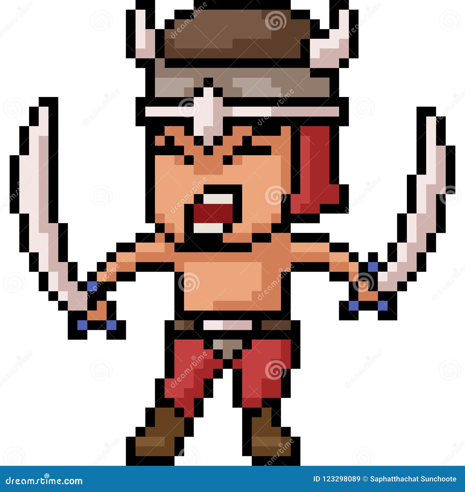 Pixel Art Warrior Cartoon Vector | CartoonDealer.com #169700879