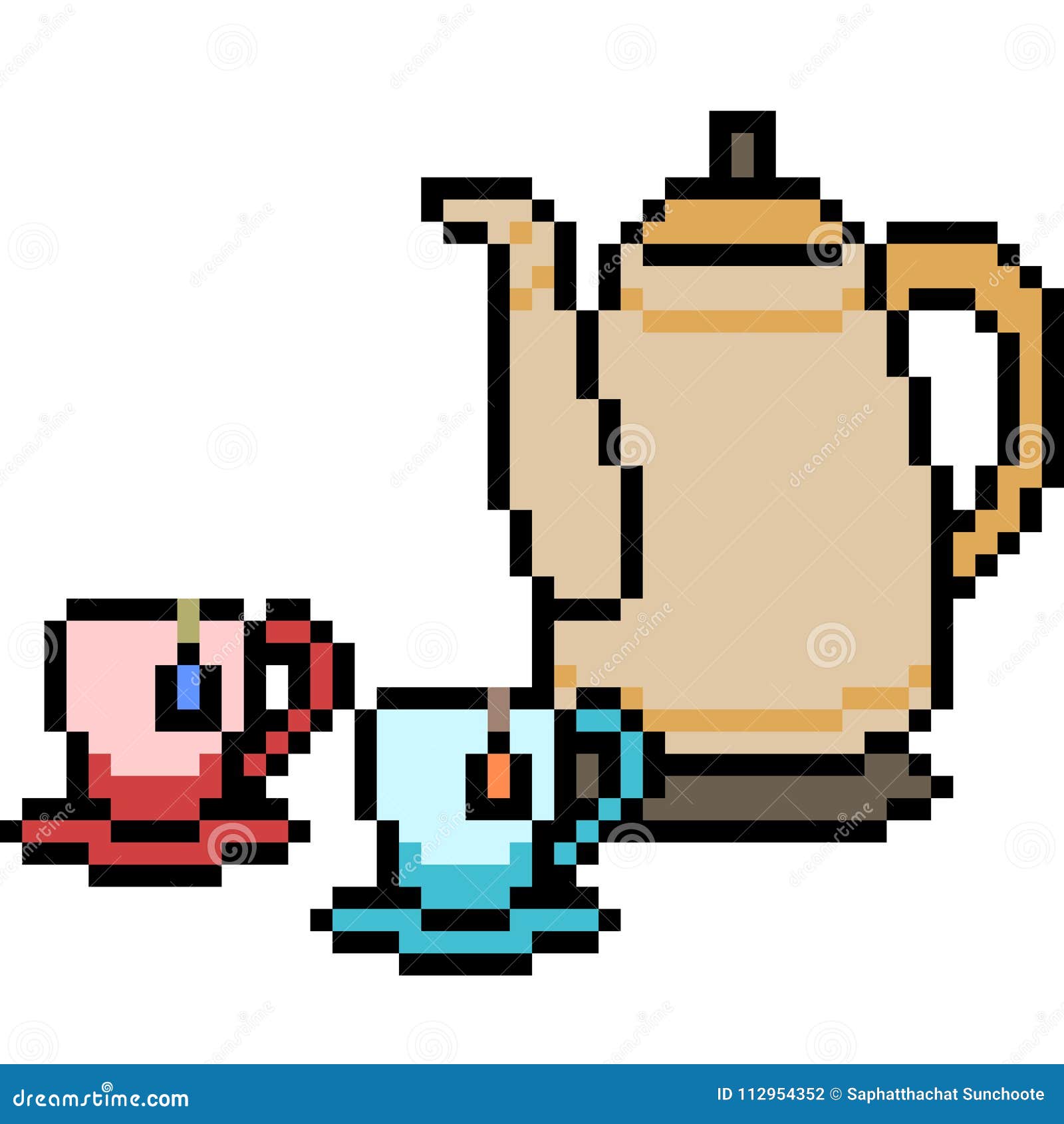 Vector pixel art tea set stock vector. Illustration of drink - 112954352