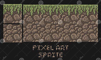 Vector Pixel Art Texture of Stone Dirt Land with Grass Platformer ...