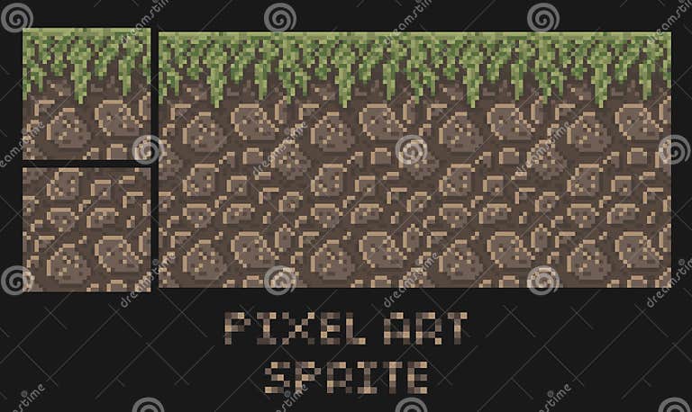 Vector Pixel Art Texture of Stone Dirt Land with Grass Platformer ...
