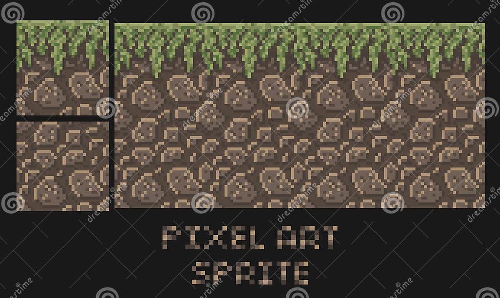 Vector Pixel Art Texture of Stone Dirt Land with Grass Platformer ...