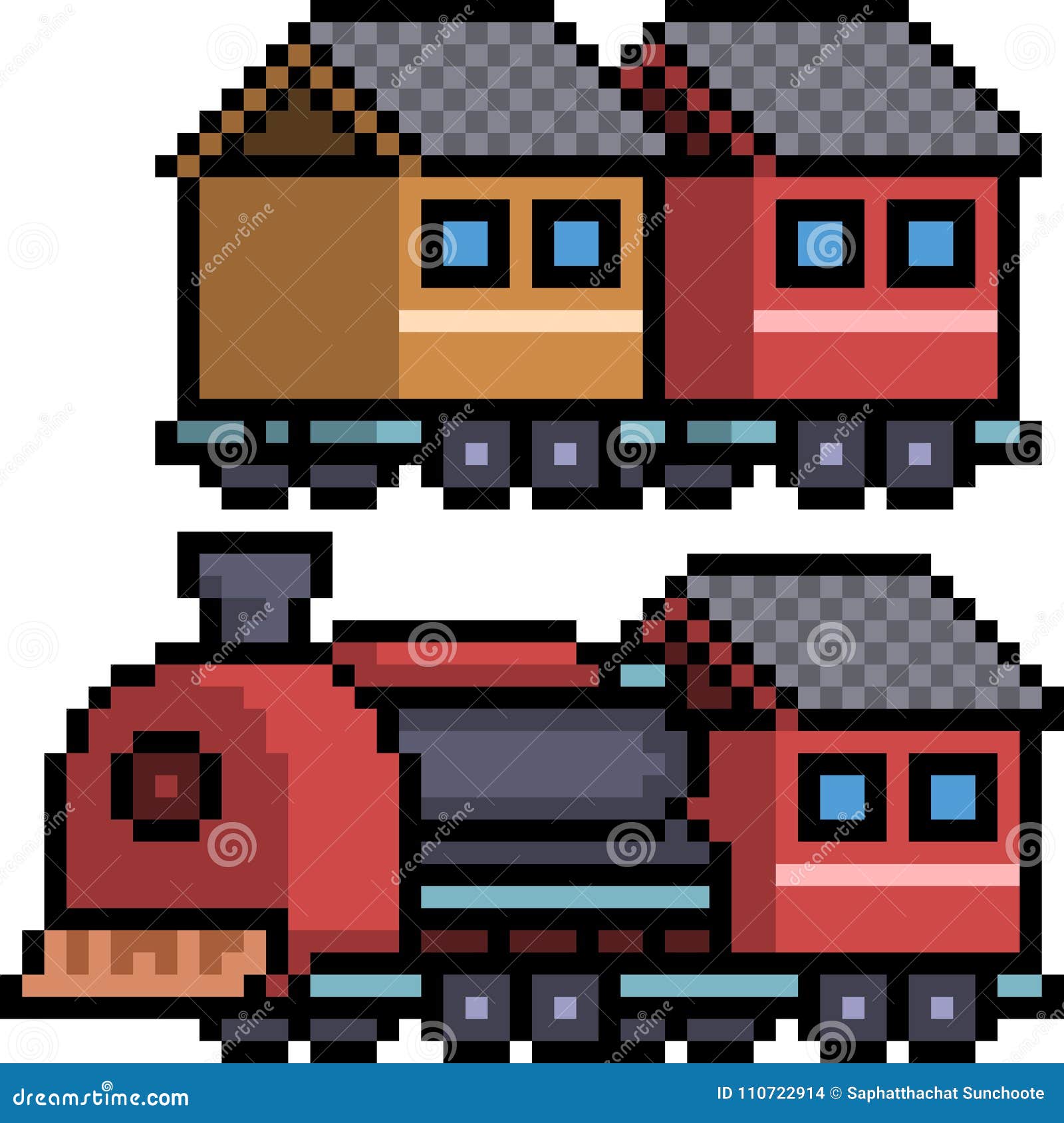 Vector pixel art train set stock vector. Illustration of steam - 110722914