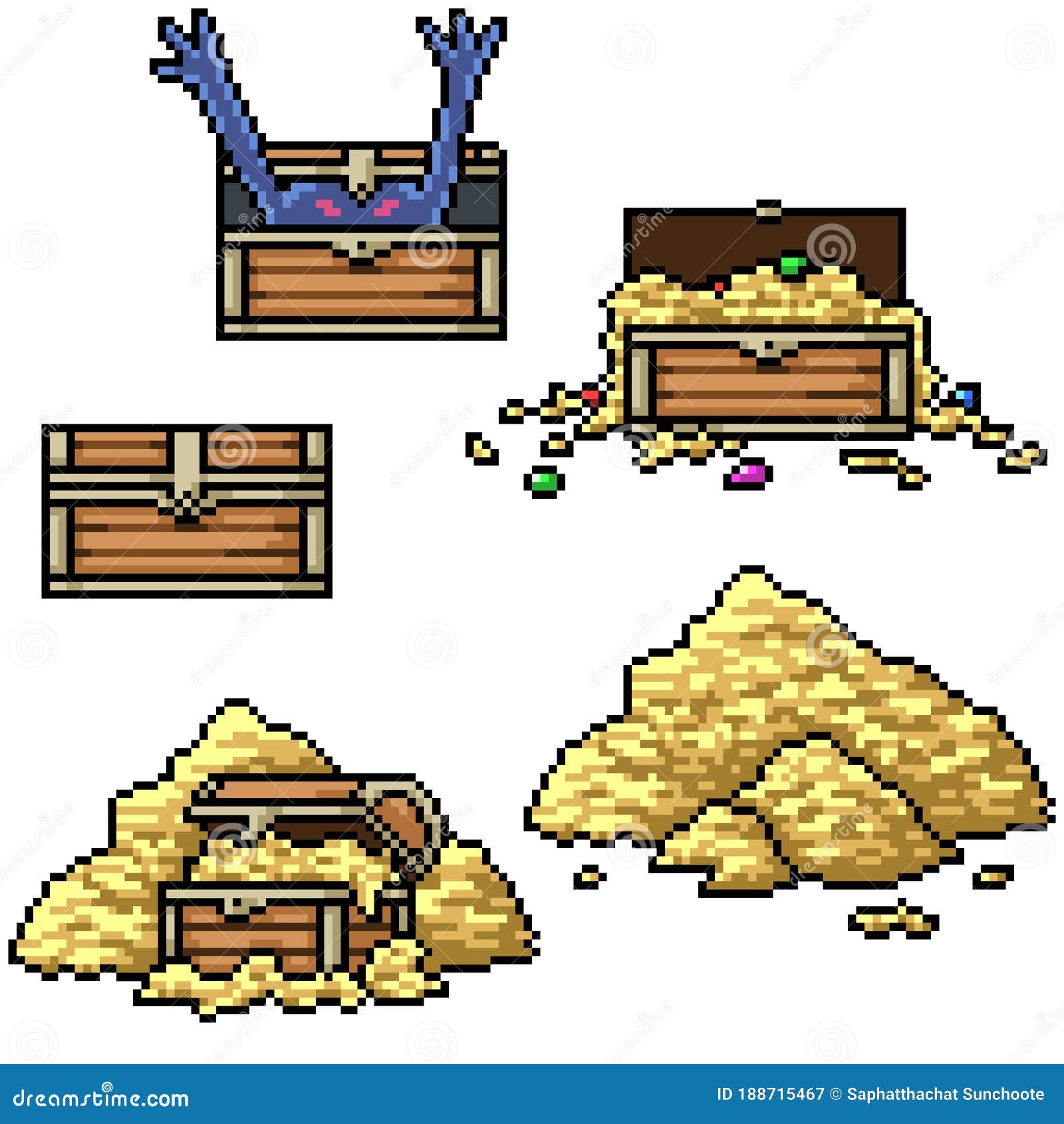 Vector Pixel Art Treasure Box Stock Vector - Illustration of money ...